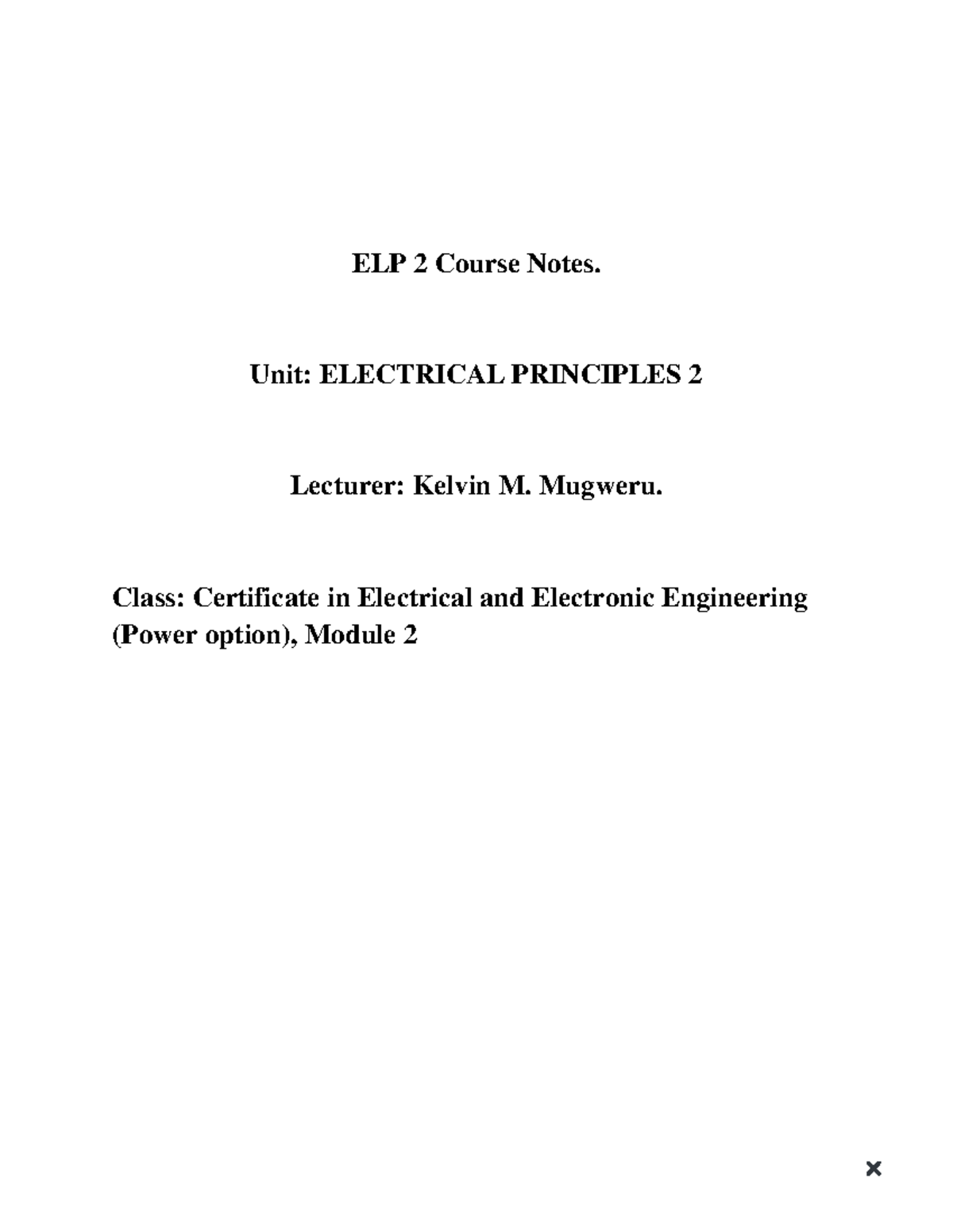 Electrical Principles 2 Lecture Notes ELP 2 - Instrumentation & DC ...