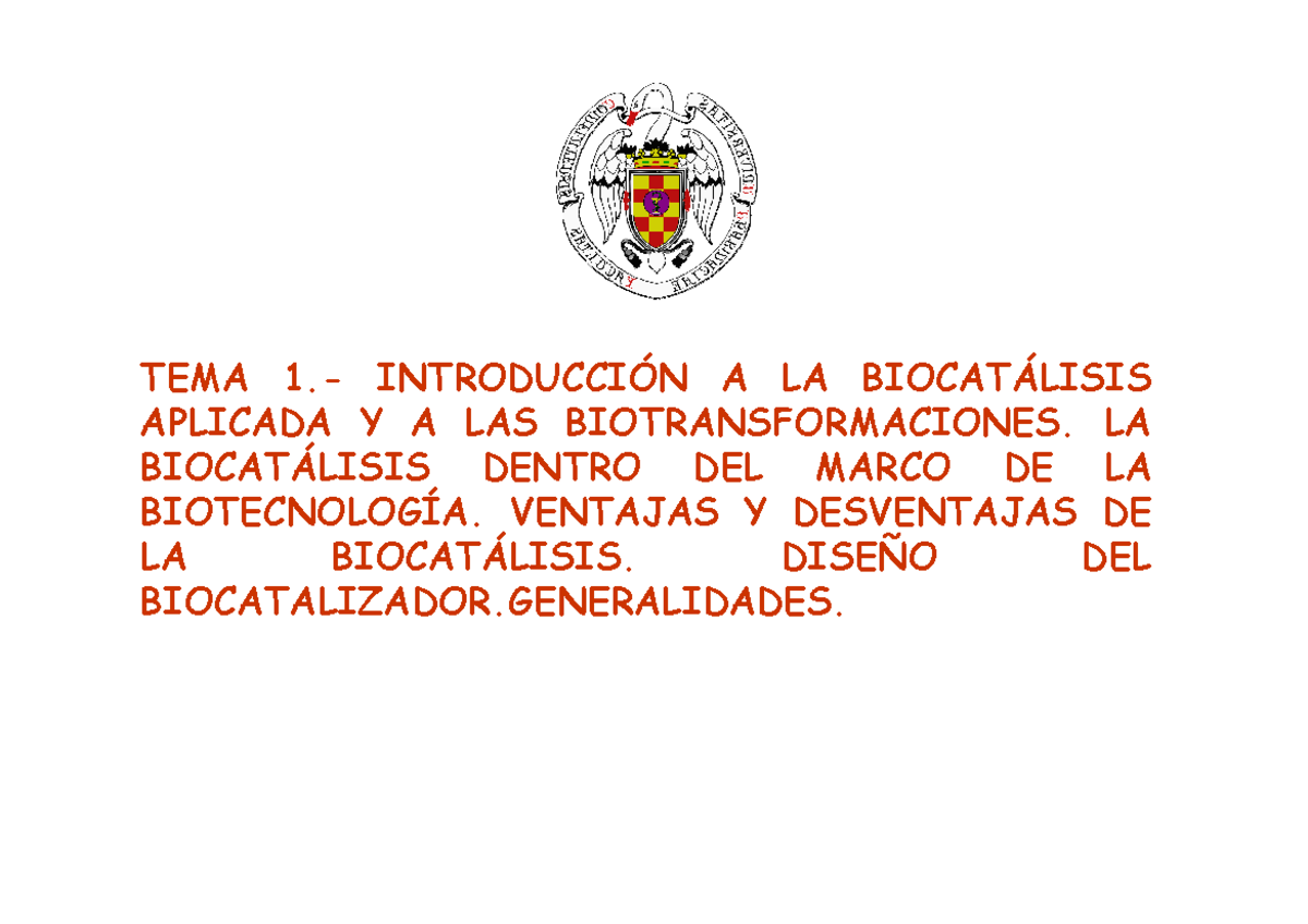 Biocatalisis intro - TEMA 1.- INTRODUCCIÓN A LA BIOCATÁLISIS APLICADA Y ...