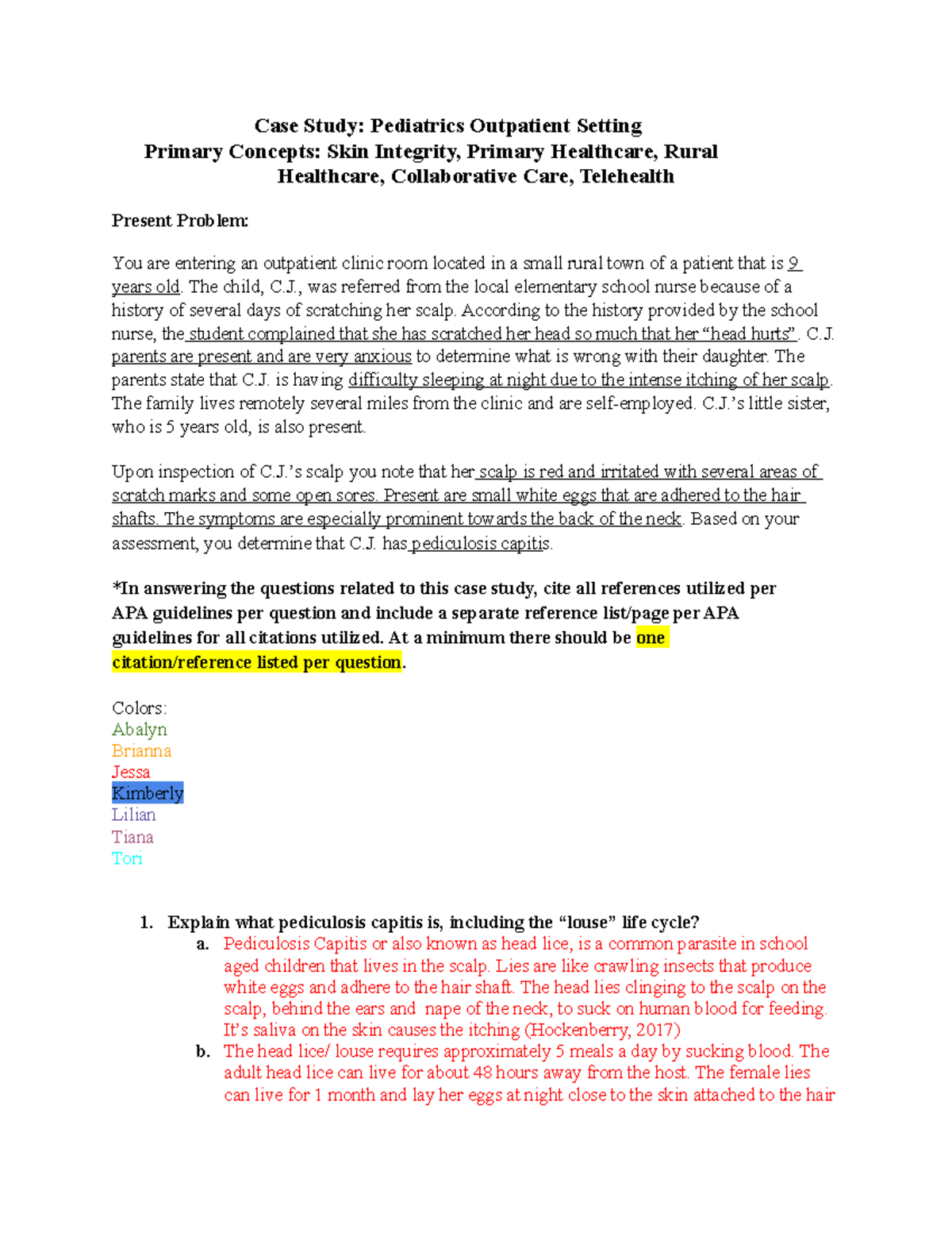 NURS 403.1 - Case Study CJ - Case Study: Pediatrics Outpatient Setting Primary Concepts: Skin ...