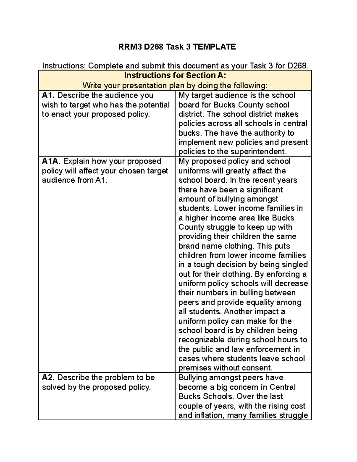 RRM2 D268 Task 3 - D268 Task 3 Template Instructions: Complete and submit this document as your ...