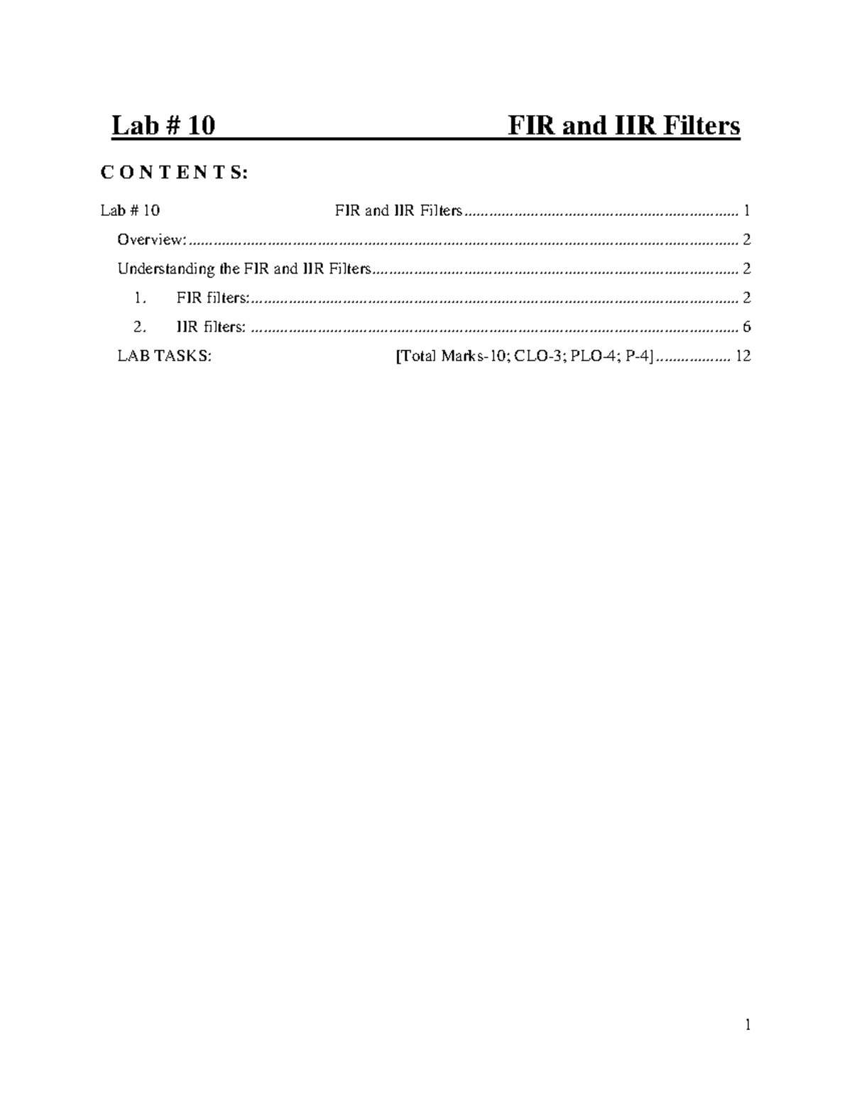 Lab10 - Lab # 10 FIR and IIR Filters C O N T E N T S: Lab # 10 FIR and ...