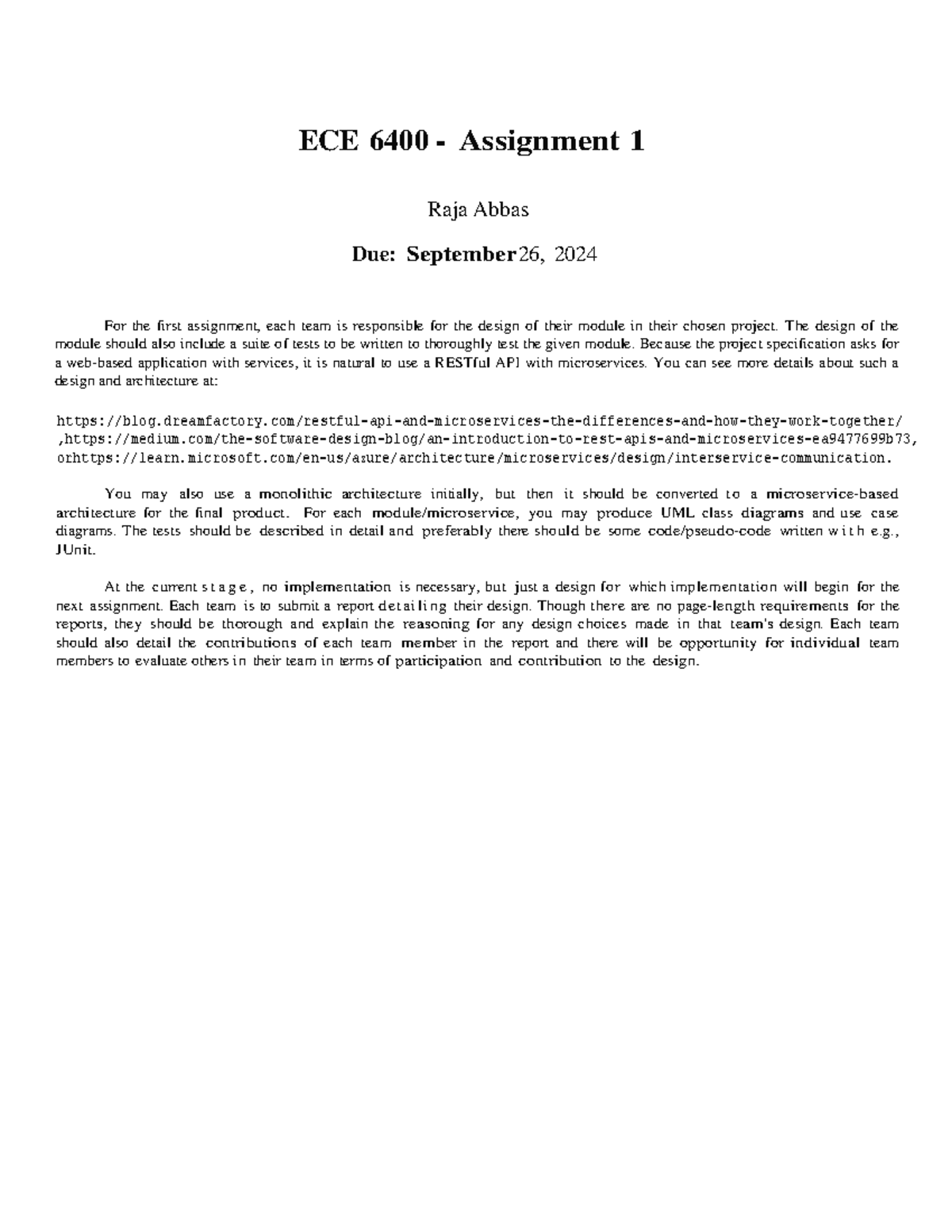 ECE 6400 Assignment 1: Module Design and Testing Guidelines 2024 - Studocu