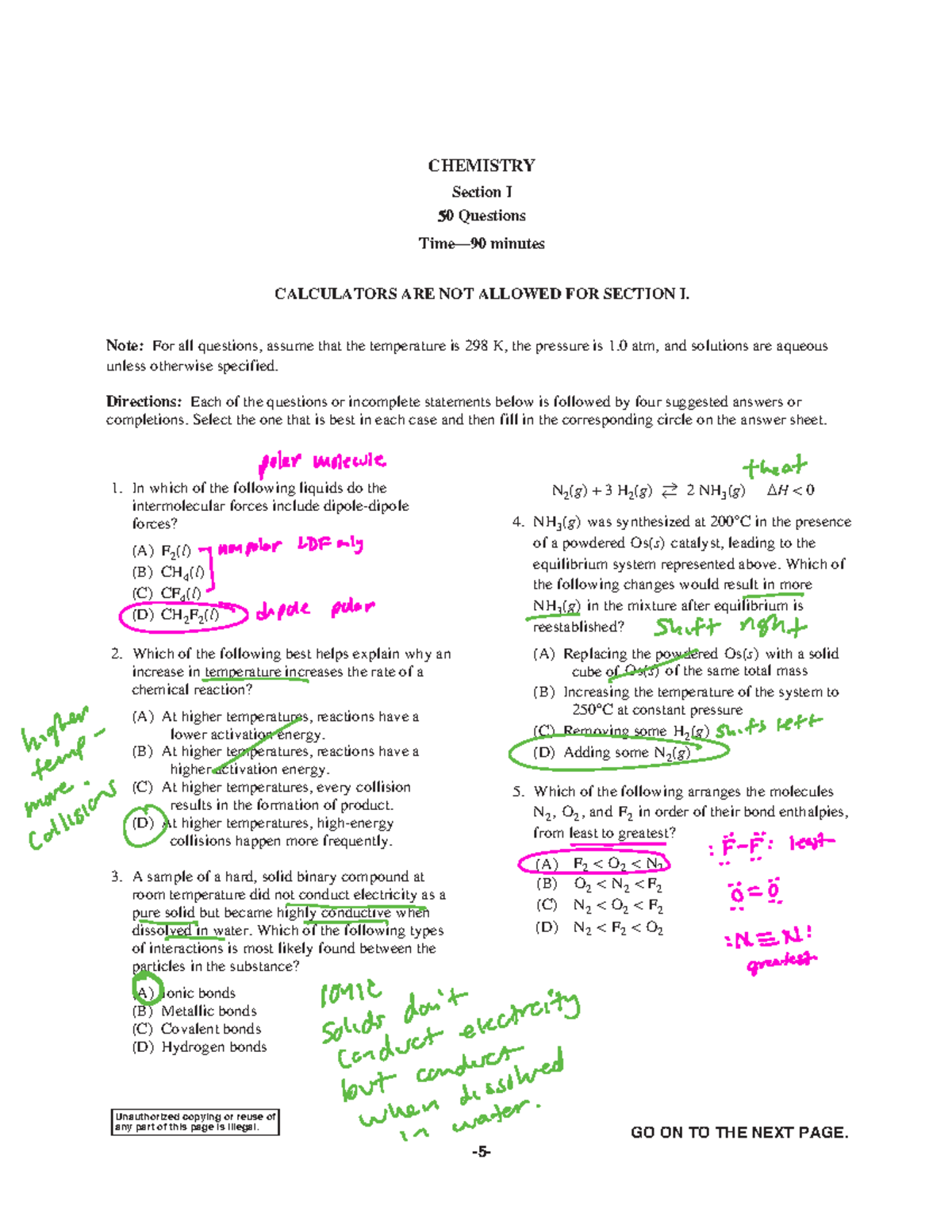 T4 CHEMISTRY Section I Multiple Choice Annotated Key - Studocu