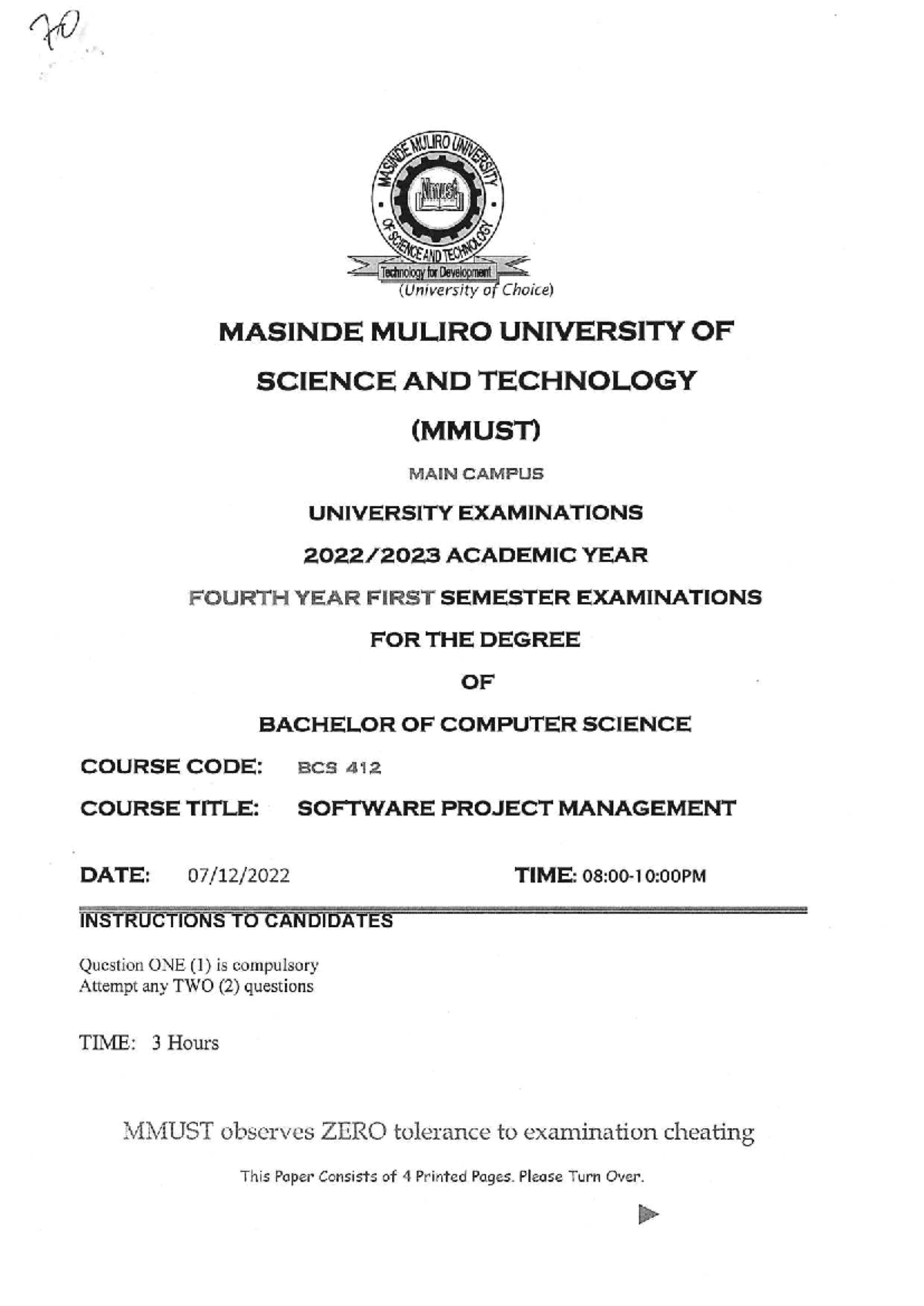 BCS 412 - Software Project Management Exam Notes - Studocu