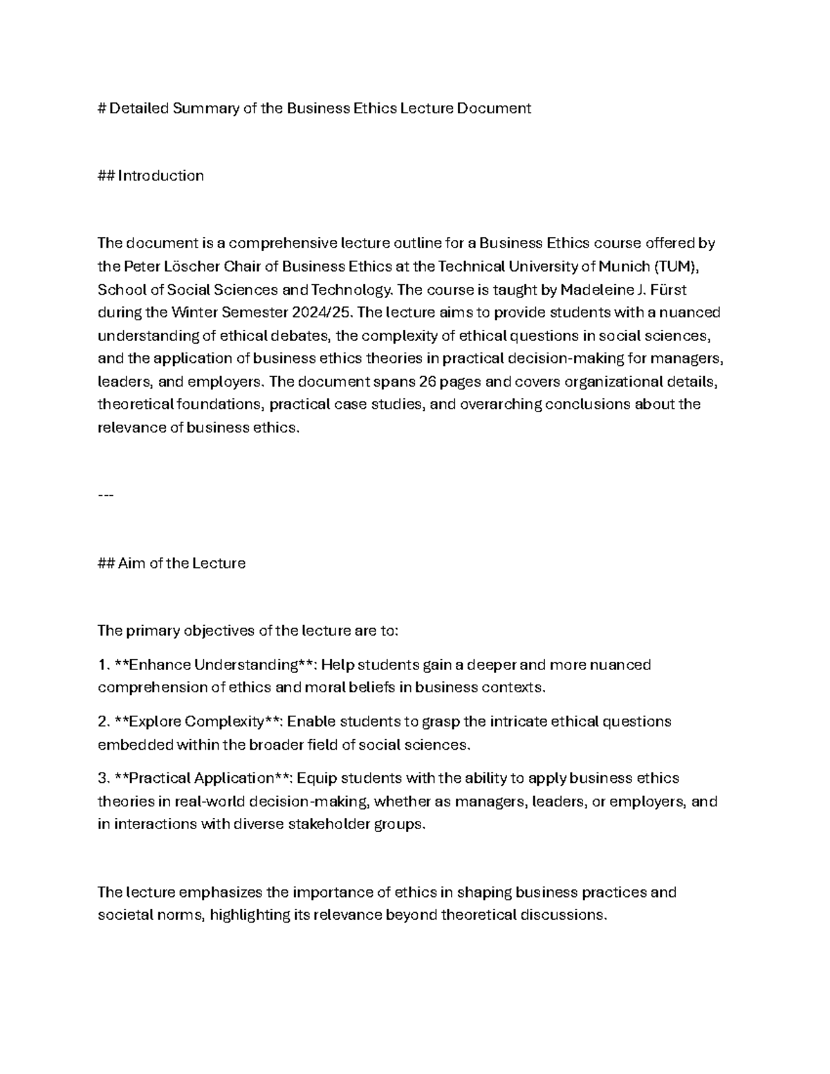 Business Ethics Lecture Summary (TUM) - Key Concepts & Case Studies ...