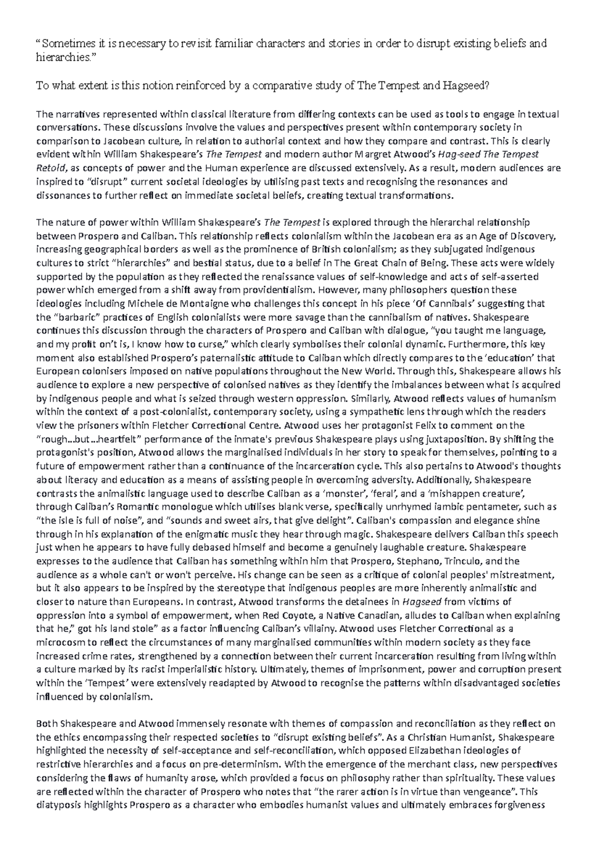 Comparative Analysis of The Tempest and Hagseed: English Task 2 Final ...