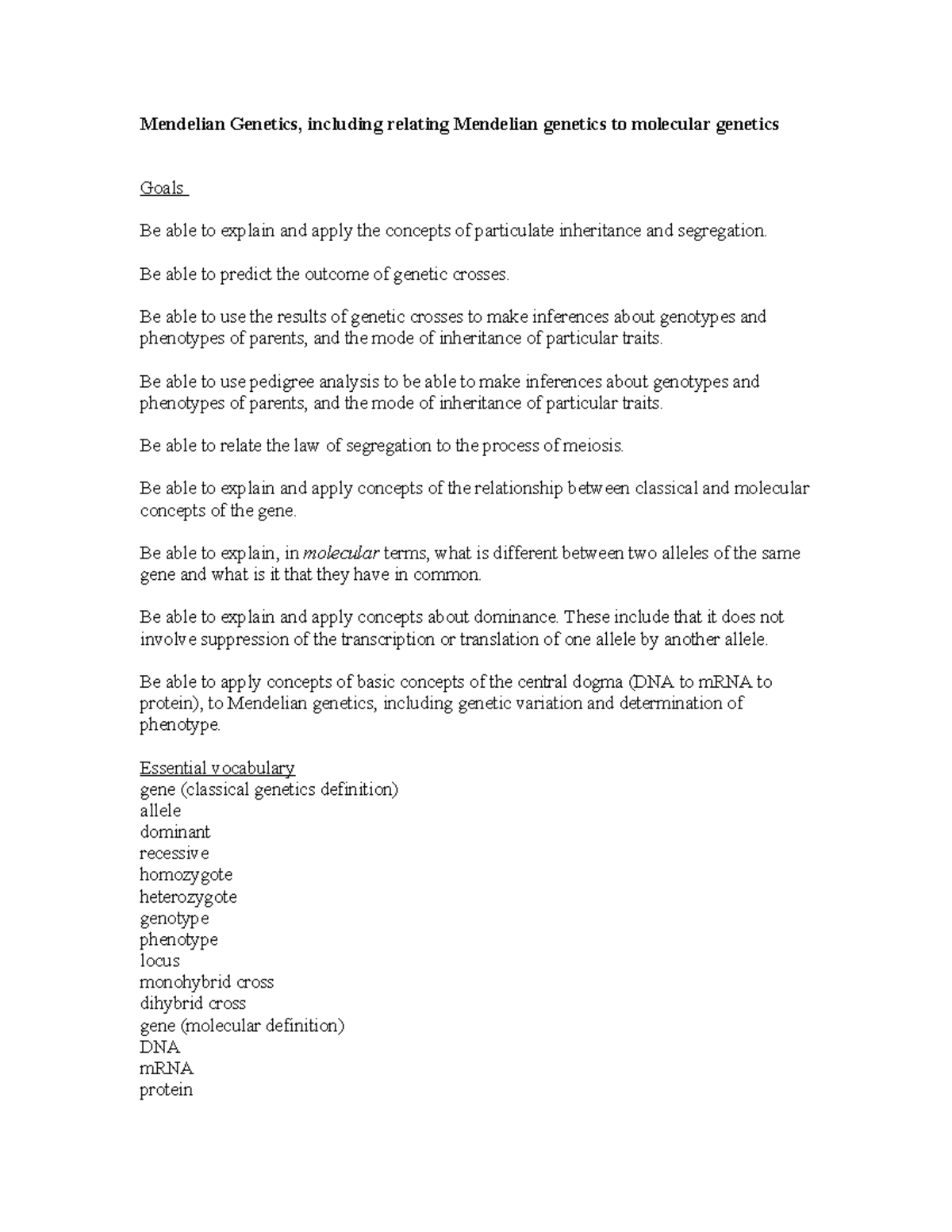 02 Mendelian Genetics Learning Sheet: Concepts & Applications - Studocu