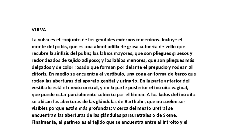 VULVA y VAGINA: Resumen de Genitales Femeninos - Bates 13ed - Studocu