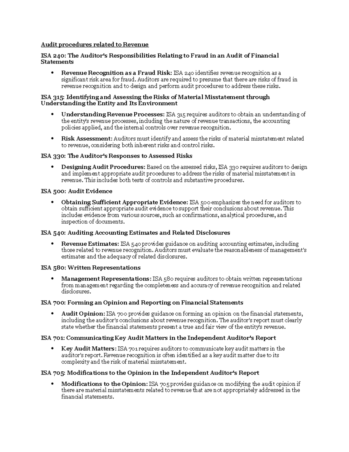 Audit Procedures for Revenue: Key ISA Standards Overview - Studocu