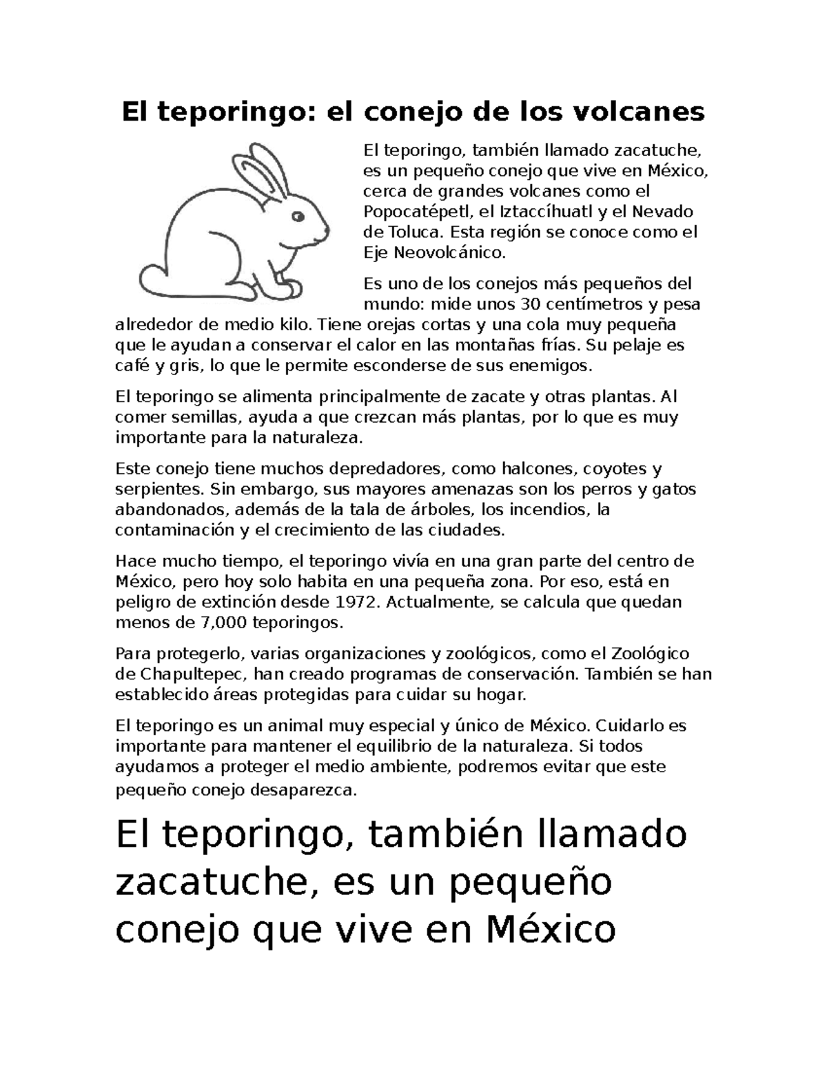 El teporingo: Conejo de los volcanes en peligro de extinción - Studocu