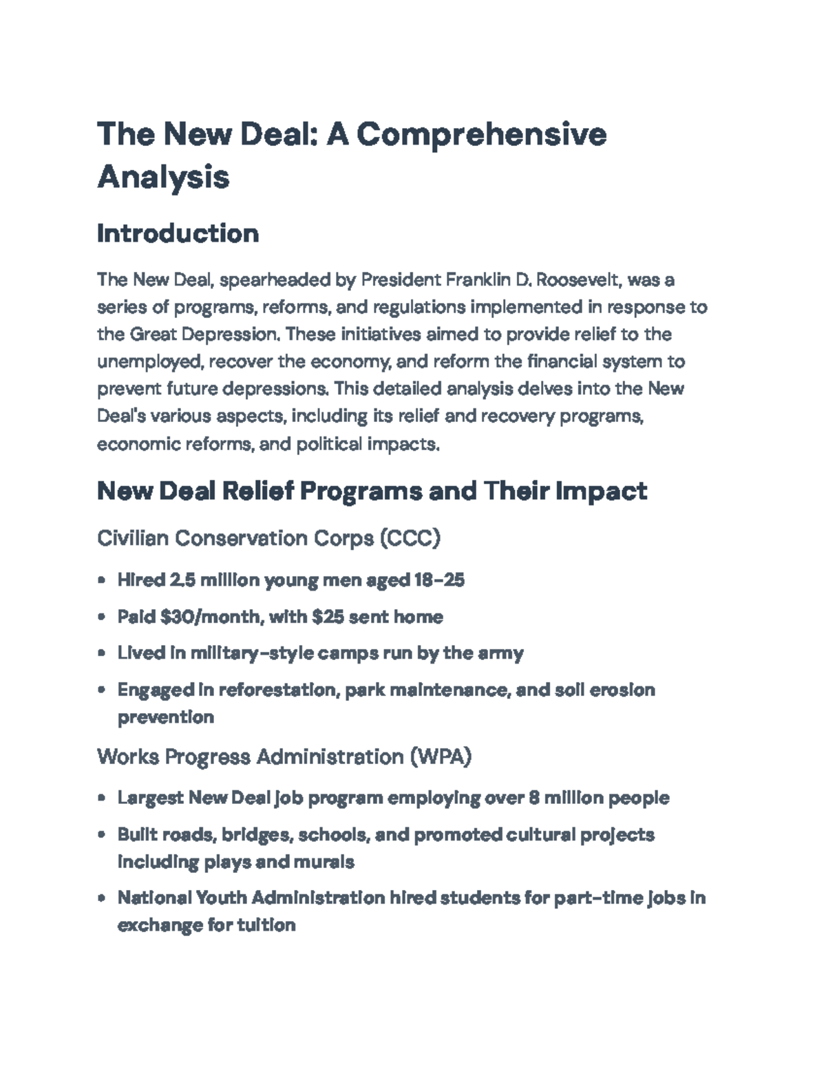 New Deal Overview: Relief, Recovery, and Political Impact Analysis ...
