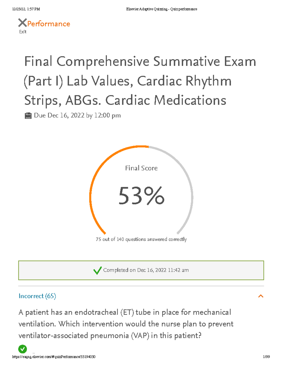 Elsevier Adaptive Quizzing - Quiz Performance Analysis and Study Tips ...