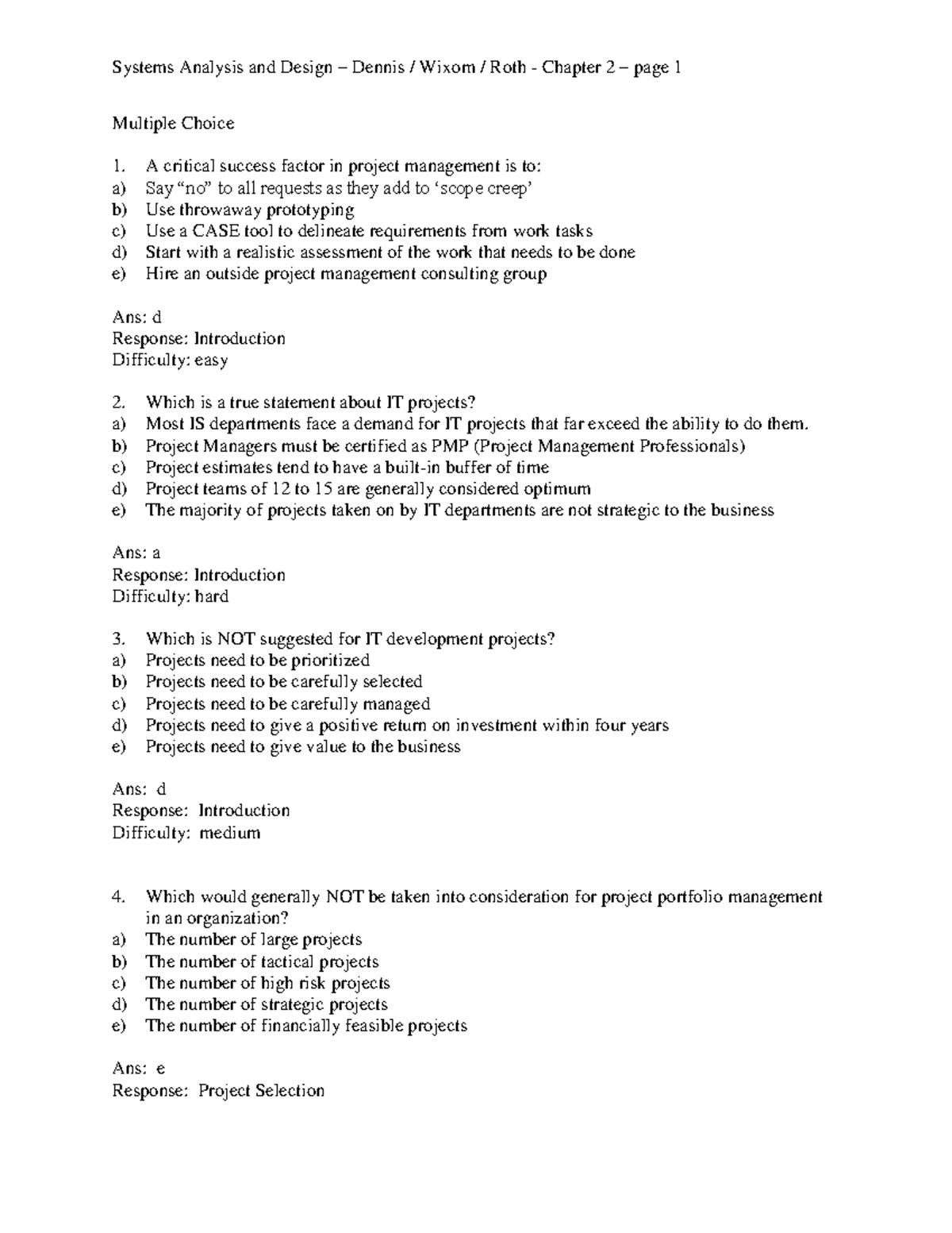 Systems Analysis and Design (SAD) Ch. 2 Practice Questions and Answers ...