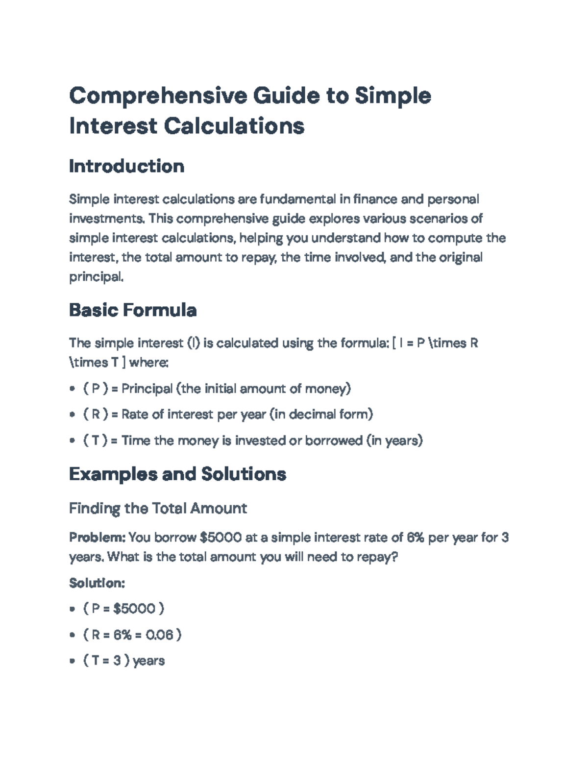 Comprehensive Guide to Simple Interest Calculations and Examples ...