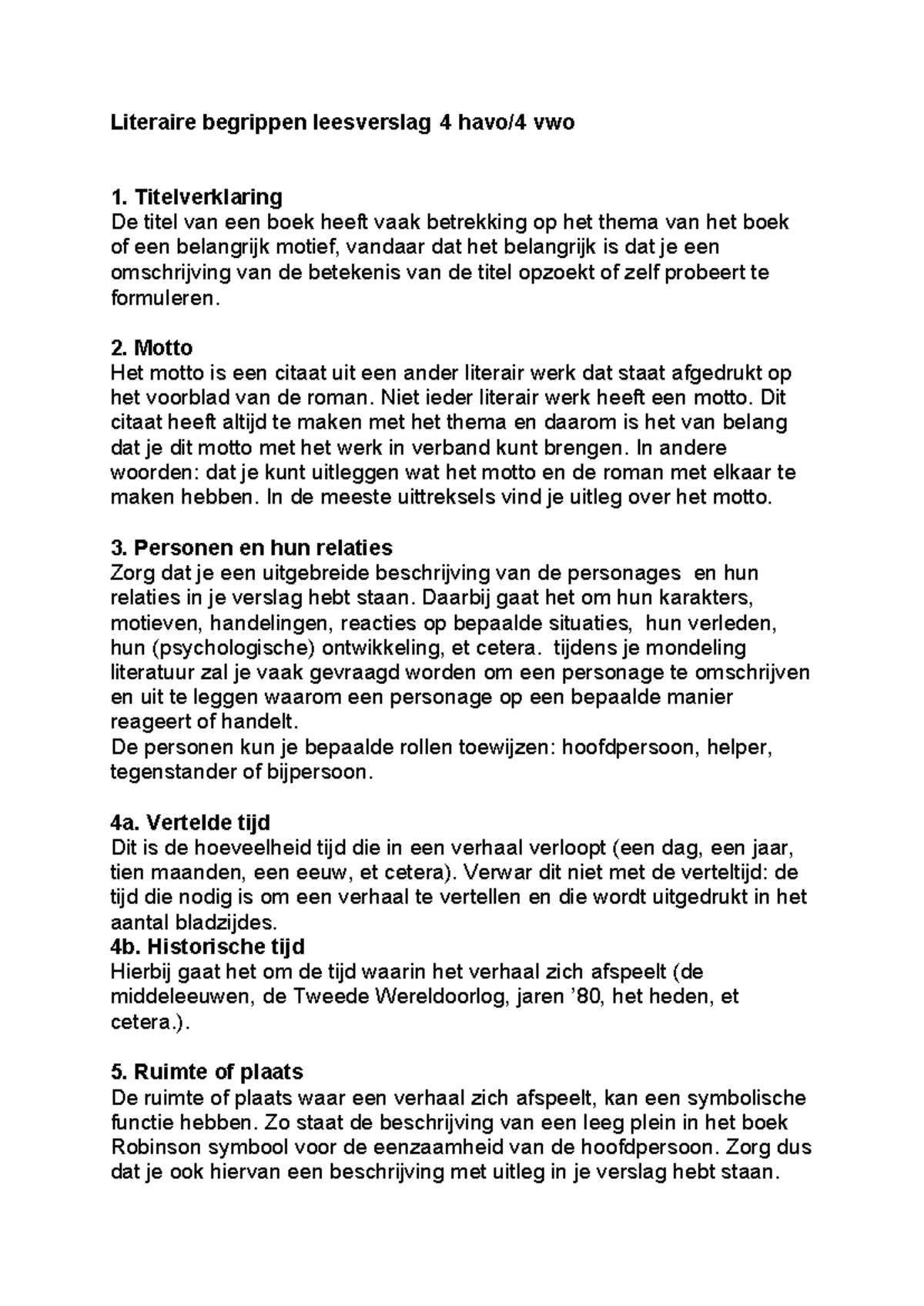 Literaire Begrippen voor Leesverslag 4 havo/4 vwo: Uitleg en Analyse ...