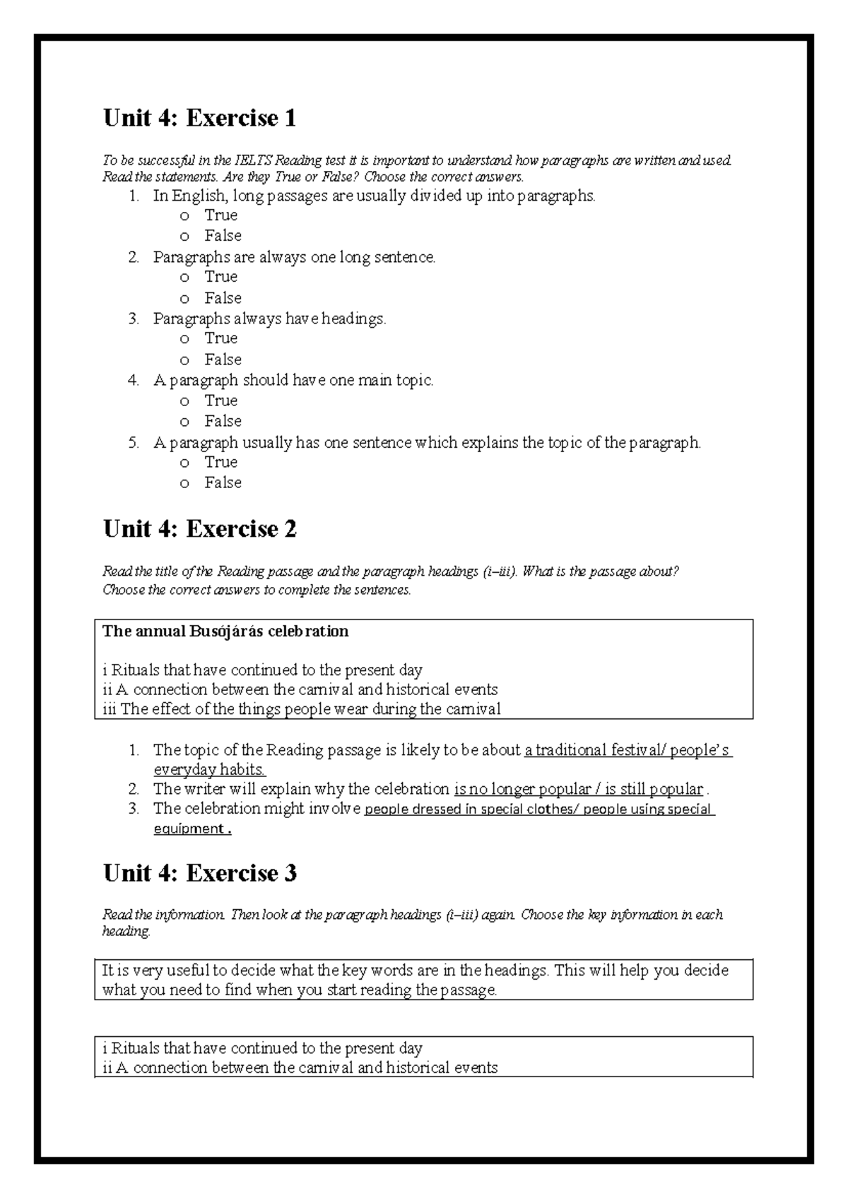 Unit 4 - Reading Practice - Unit 4: Exercise 1 To be successful in the ...