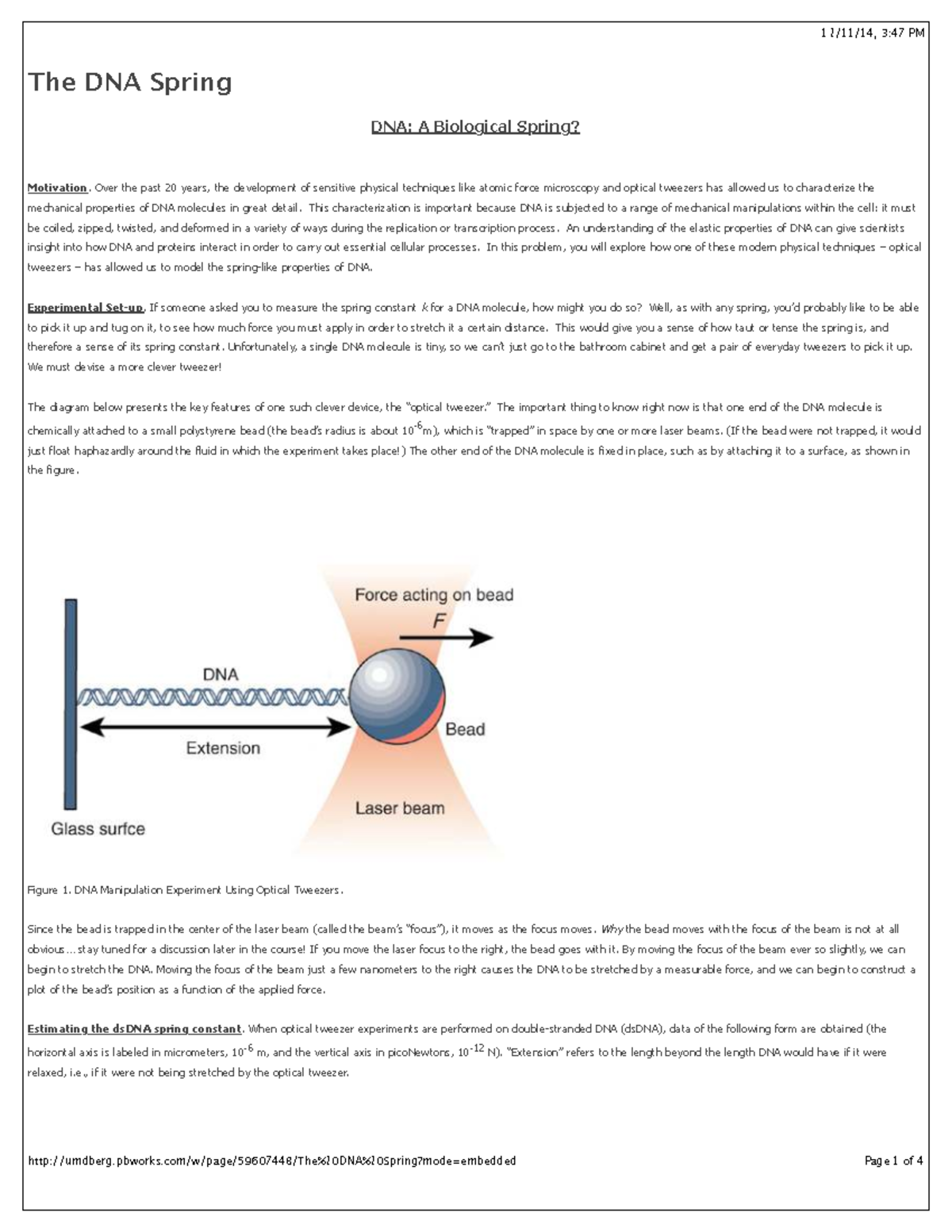 4 DNA Spring: Exploring Mechanical Properties with Optical Tweezers ...