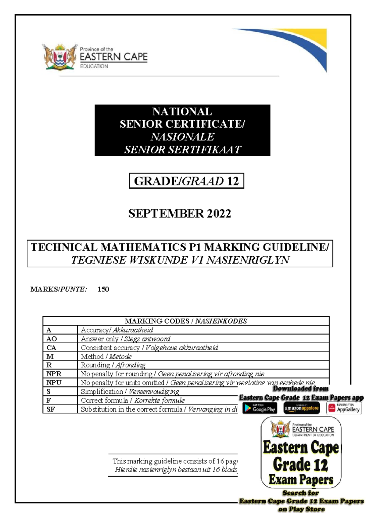 Technical Mathematics P1 Marking Guidelines - Grade 12 (Sept 2022 ...