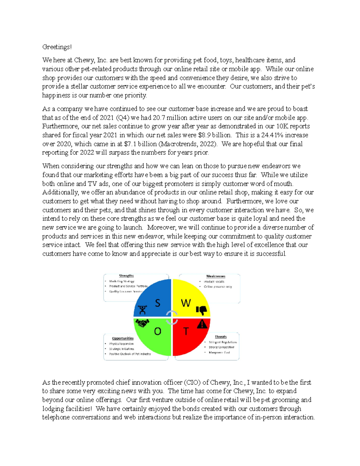 BUS-400 - Blog 1-2: Analysis of Chewy's Expansion Strategy - Studocu