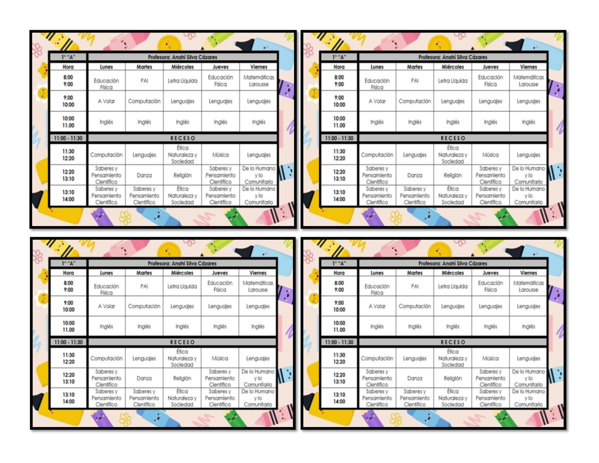Horario Escolar - Profesora Anahí Silva Cázares - Studocu
