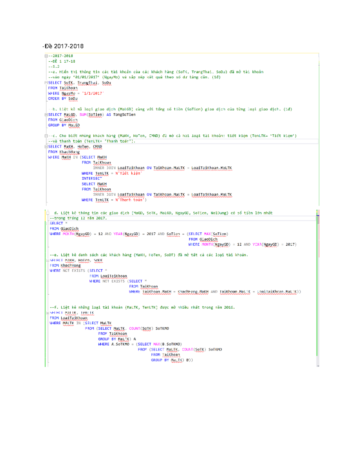 SQL Queries and Data Analysis for Course OnTapDeCK_CoSoDuLieu - Studocu