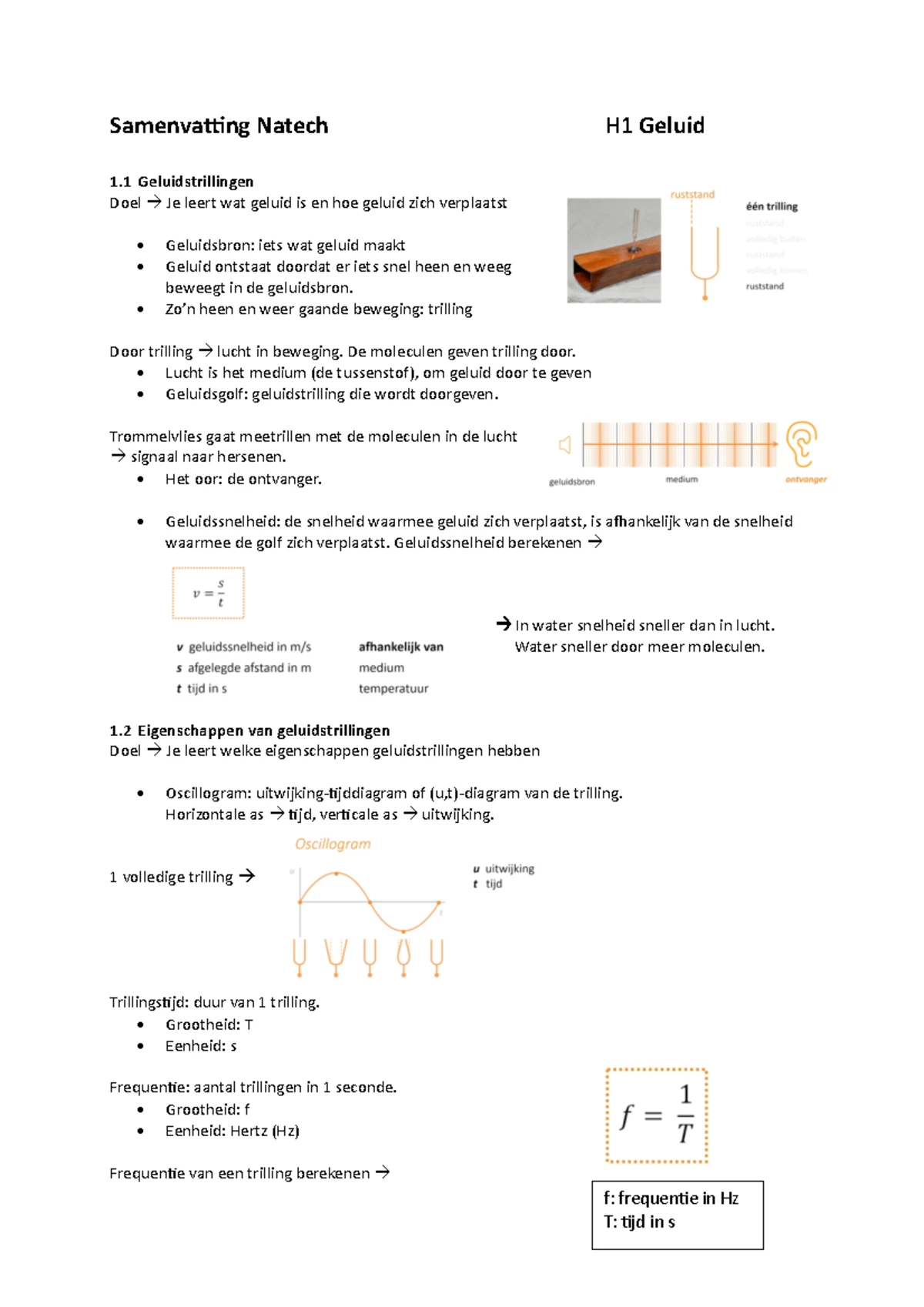 Natuurkunde samenvatting: Geluid, Frequentie en Trillingen - Studeersnel