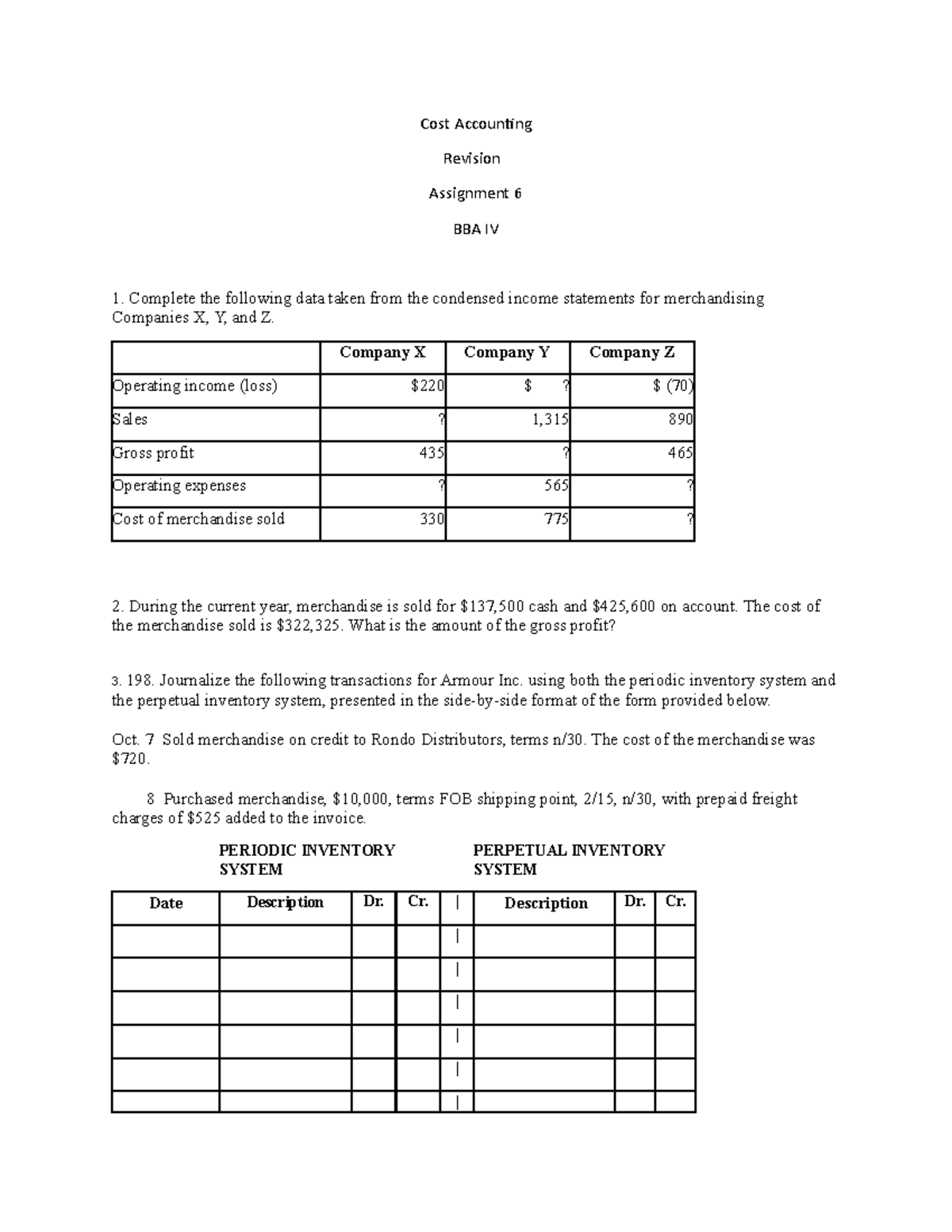 Cost Accounting Assignment 6 Cost Accounting Revision Assignment 6 8370
