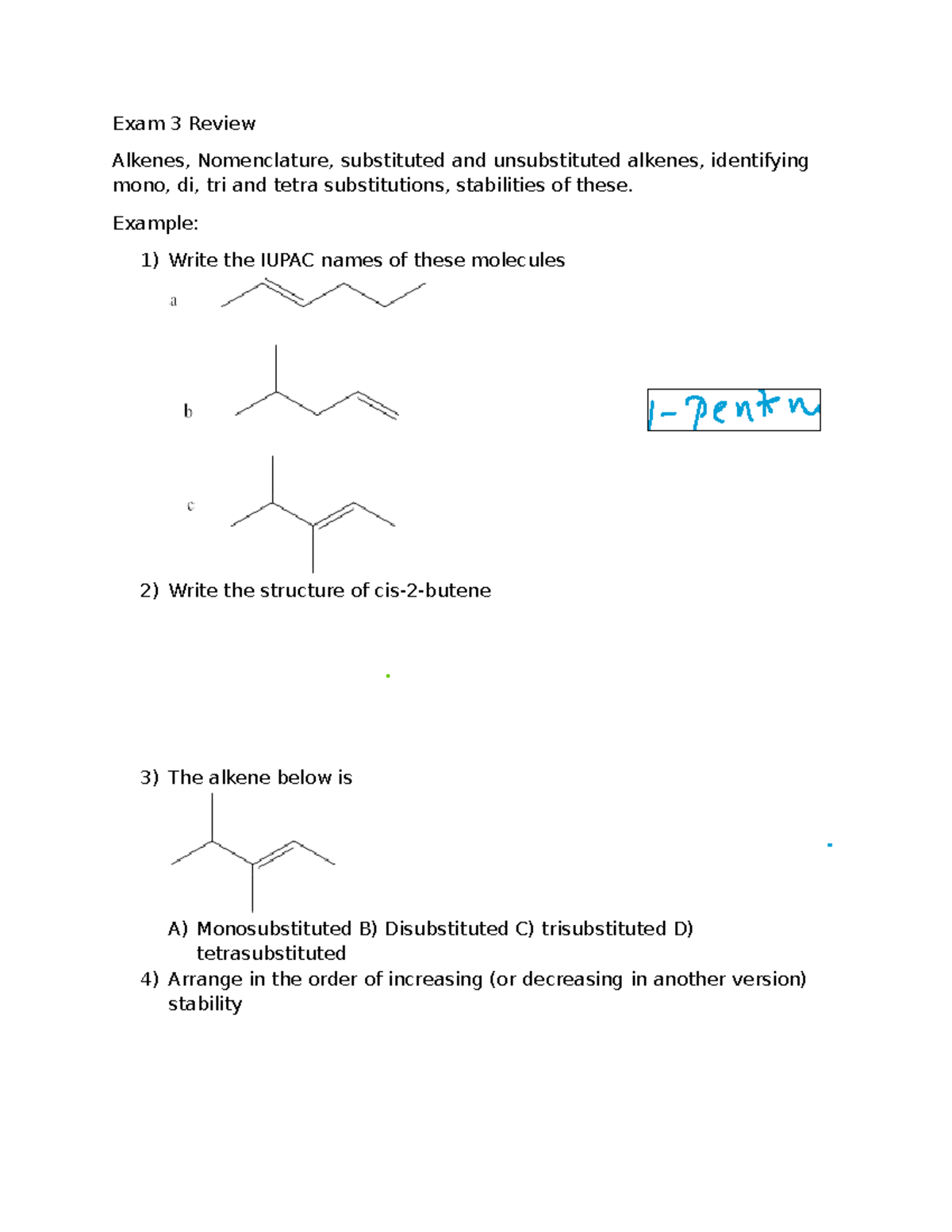 Exam 3 Review: Alkenes, Reactions, and Mechanisms in Organic Chemistry ...