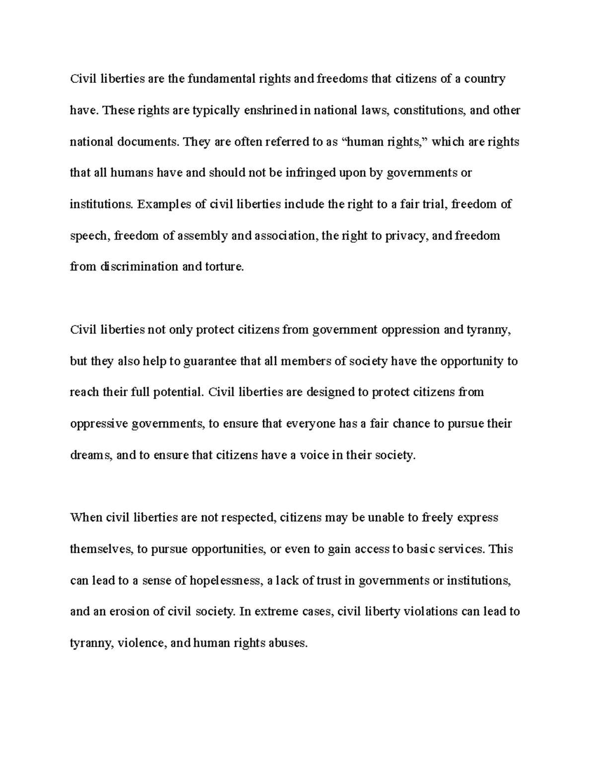 Civil Liberties Notes - Civil liberties are the fundamental rights and ...