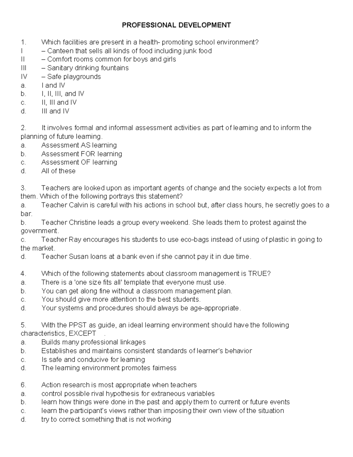 PROFESSIONAL DEVELOPMENT 1: Key Concepts and Classroom Management ...