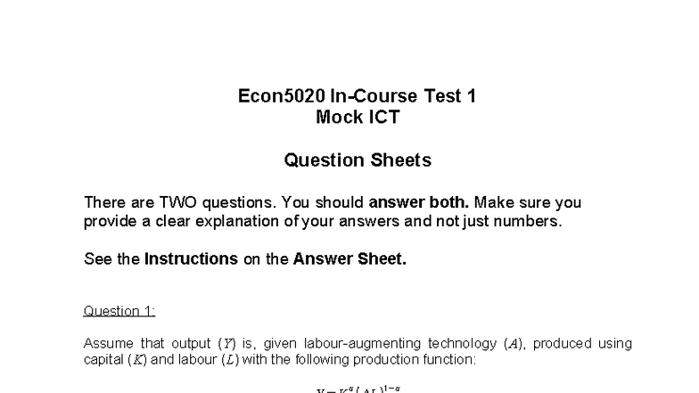 Econ5020 2025 Mock Test 1 Question Sheets and Solutions - Studocu