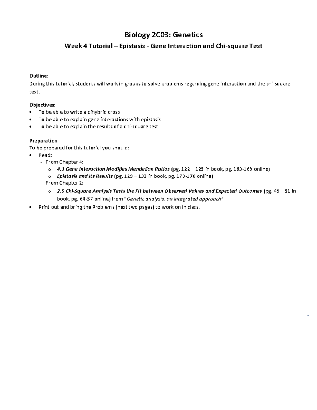 Biology 2C03: Week 4 Tutorial on Epistasis & Gene Interaction Guide ...