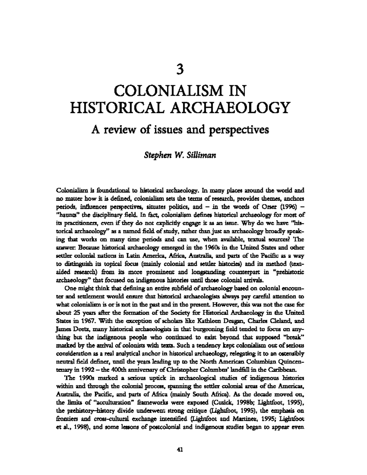 Colonialism in Historical Archaeology: Issues and Perspectives (HIST ...