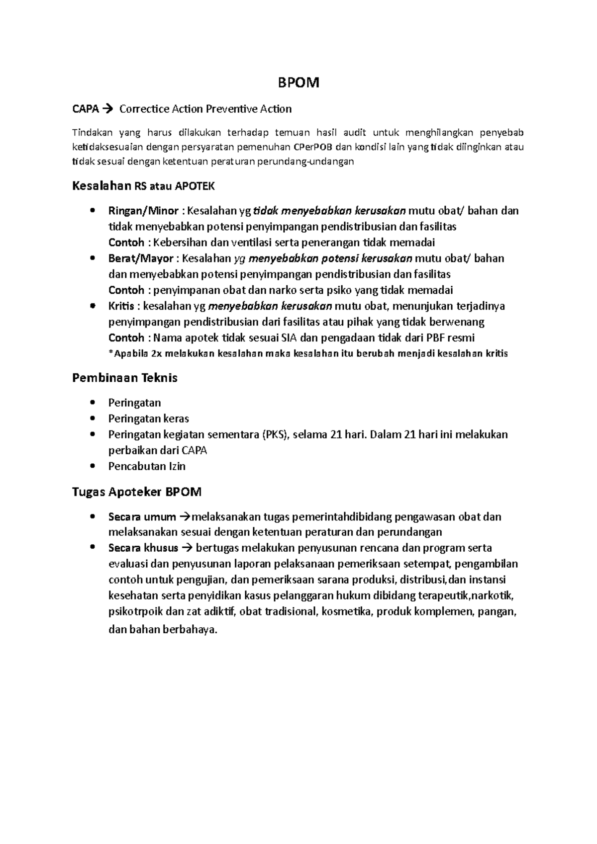 BPOM (Komprehensif) - Tindakan, Tugas Apoteker, dan Kesalahan Audit ...