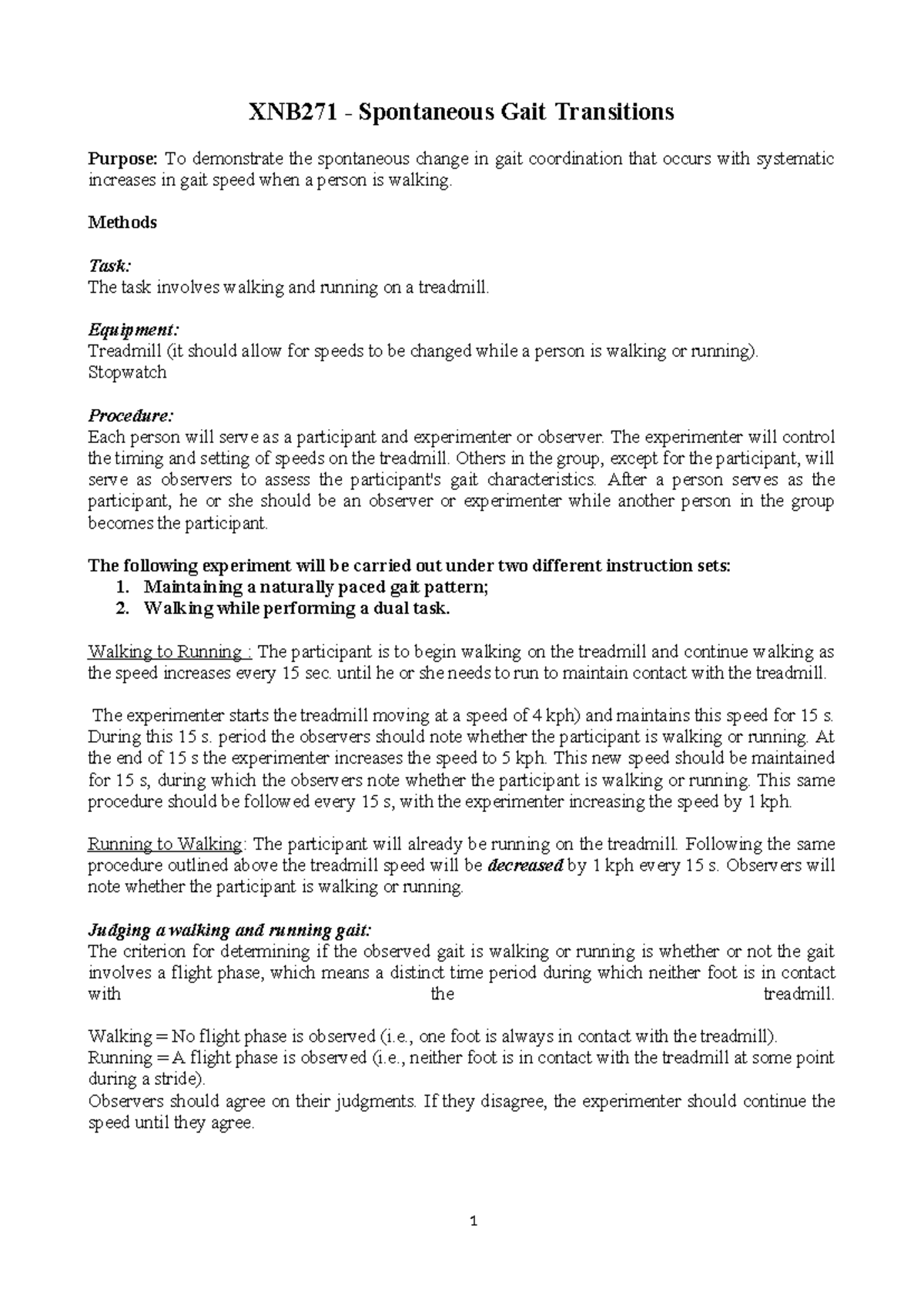 XNB271 Final Exam: Spontaneous Gait Transitions Study Guide - Studocu