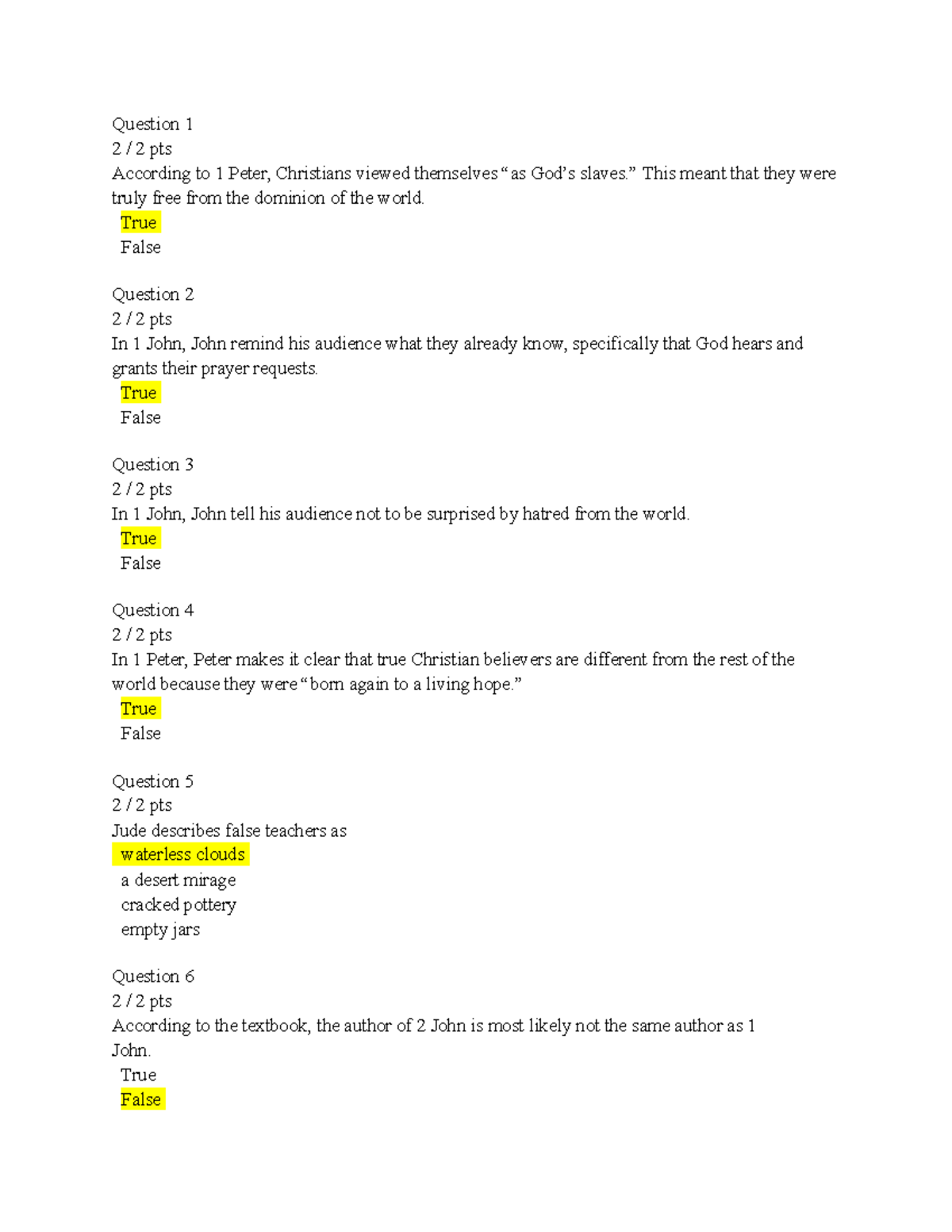 Quiz 7 - Final Exam Review on 1 & 2 Peter, 1 John, Jude, Revelation ...