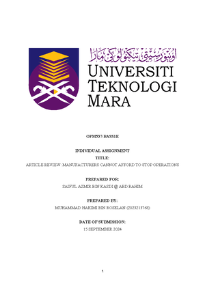 Operation Management - OPM537 - UiTM - Studocu