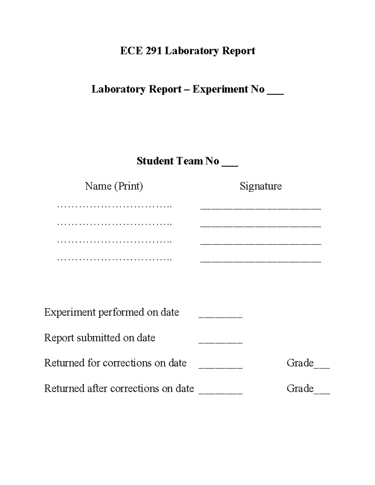 ECE 291 Lab Report Template: Experiment Structure & Guidelines - Studocu