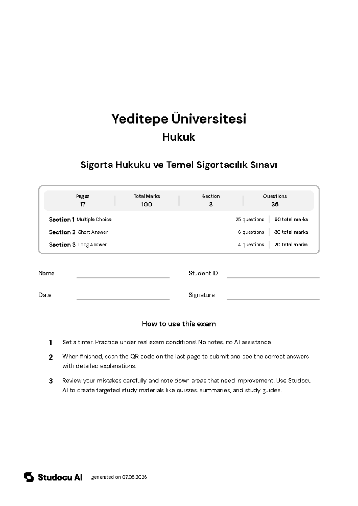 Sigorta Hukuku ve Temel Sigortacılık Sınavı - Studocu