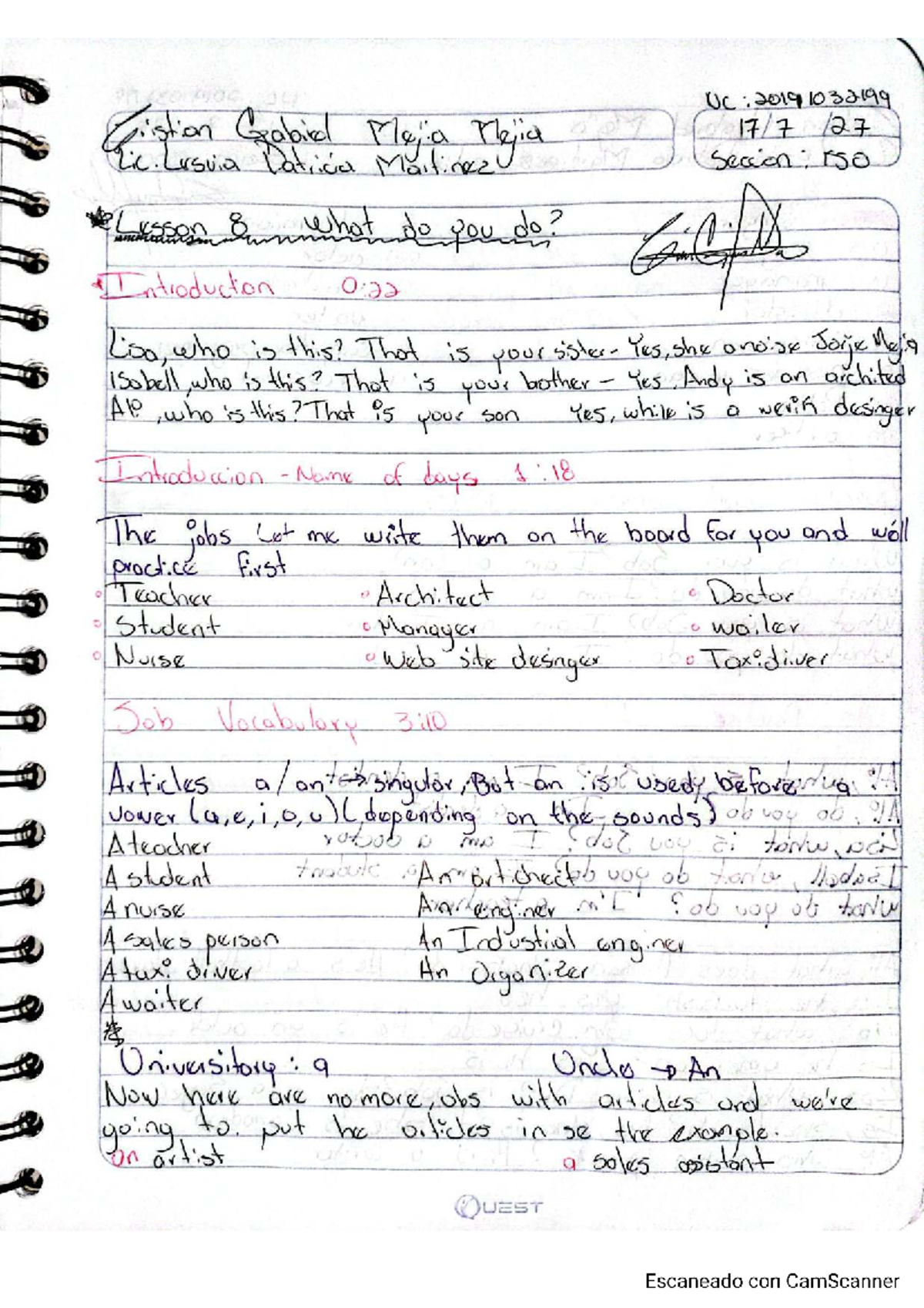 PIT MOC 04 NC: Lesson 8 Job Vocabulary and Practice Notes - Studocu