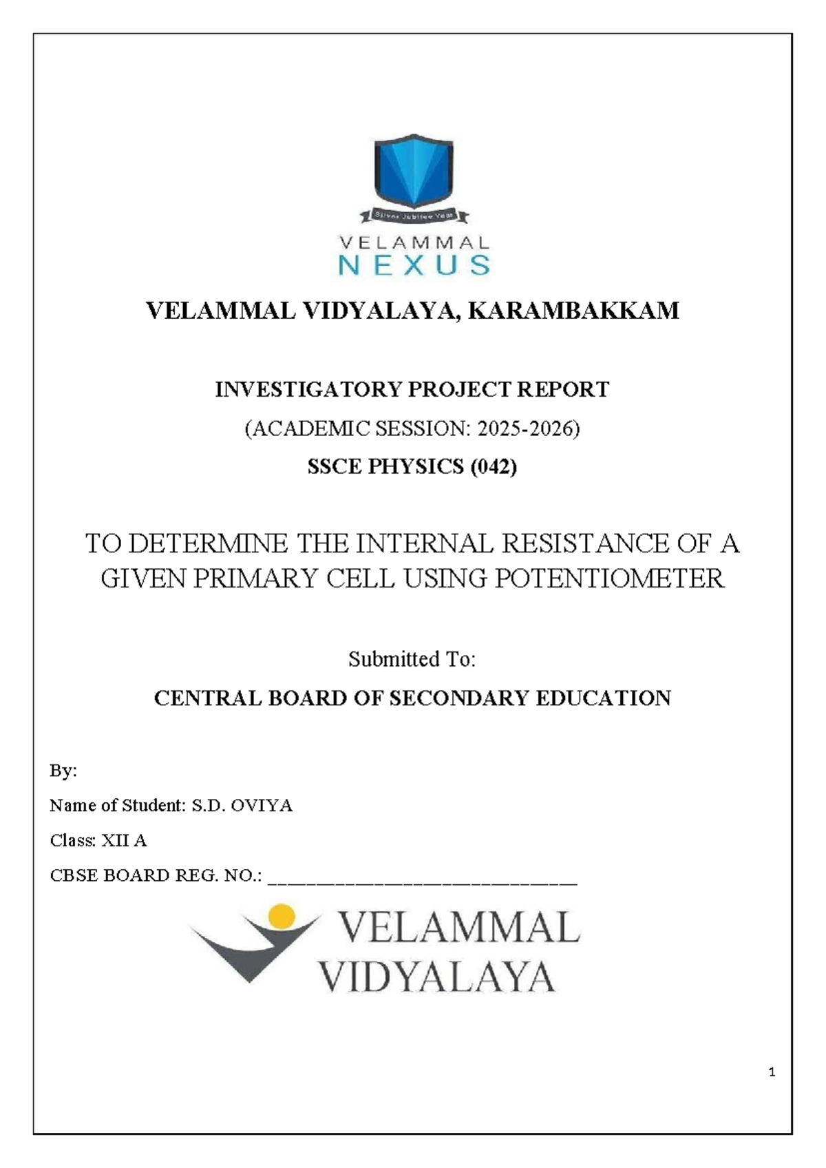 Investigatory Project Report: Internal Resistance of Primary Cell (SSCE ...
