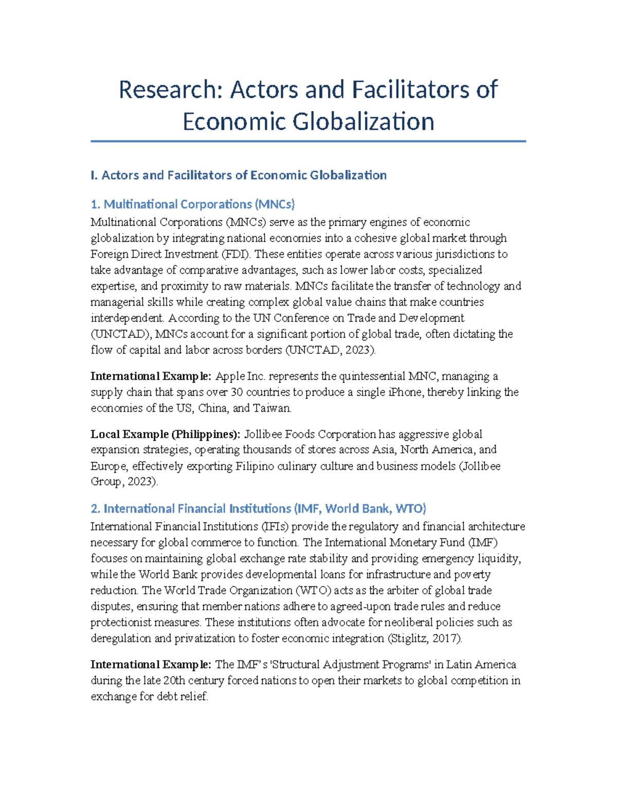 Economic Globalization: Actors and Influencers in Depth - Studocu