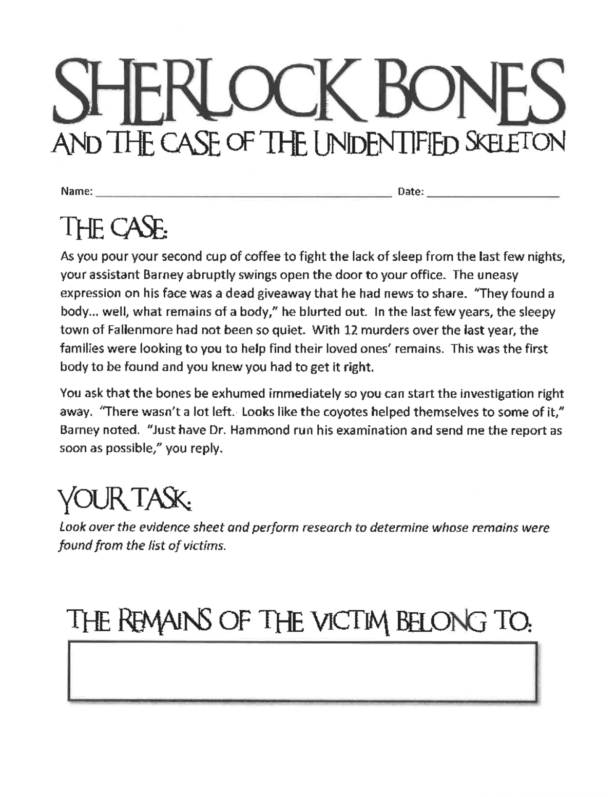 Forensic Case Study: Sherlock Bones Analysis - Studocu