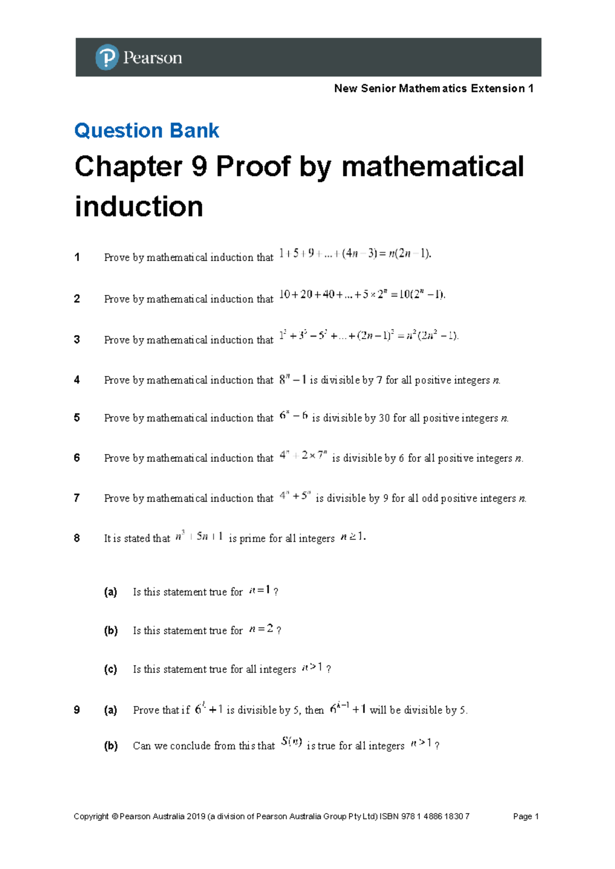 NSM3E Final Exam QB Chapter 9: Proof by Mathematical Induction - Studocu