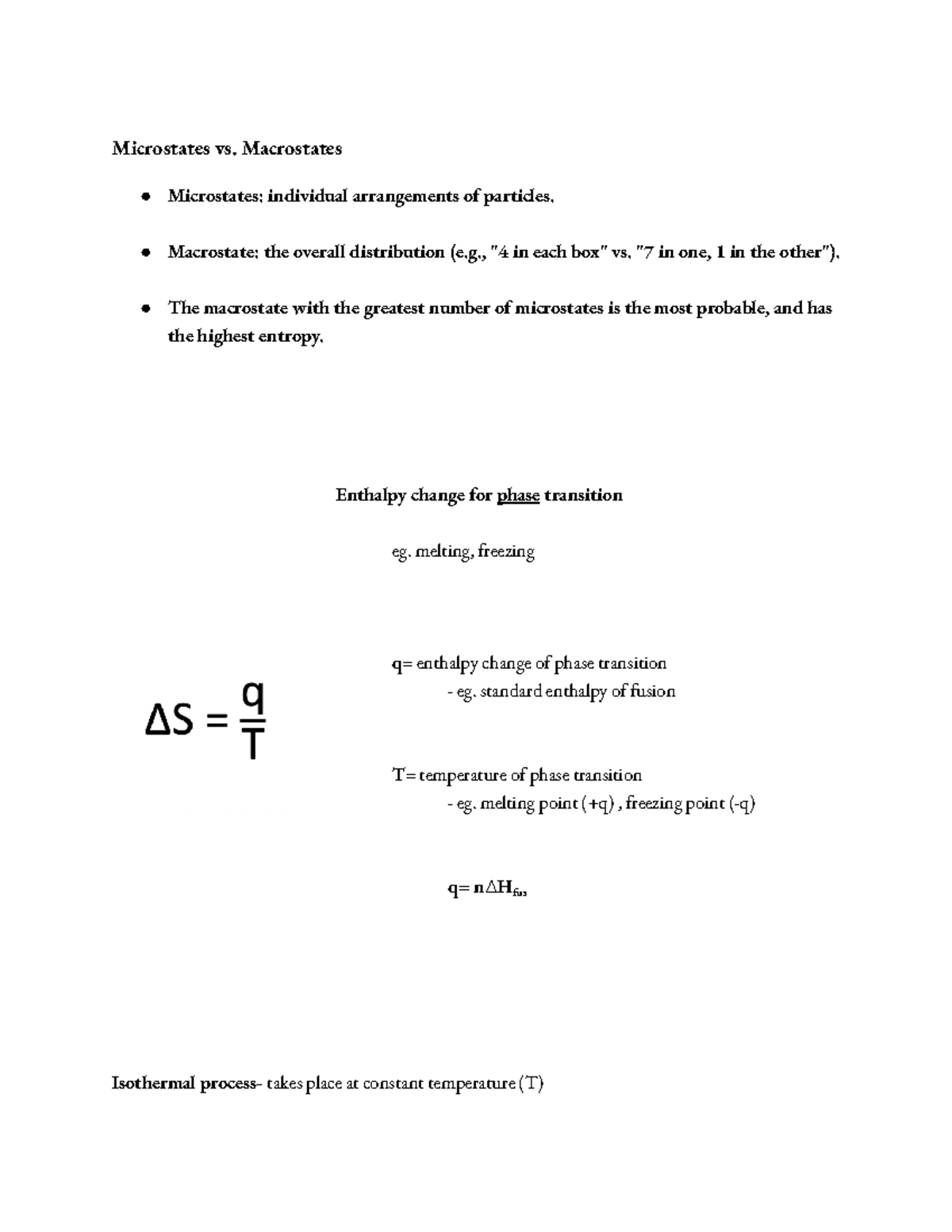 Thermochemistry and Equilibrium Concepts: Microstates & Macrostates ...