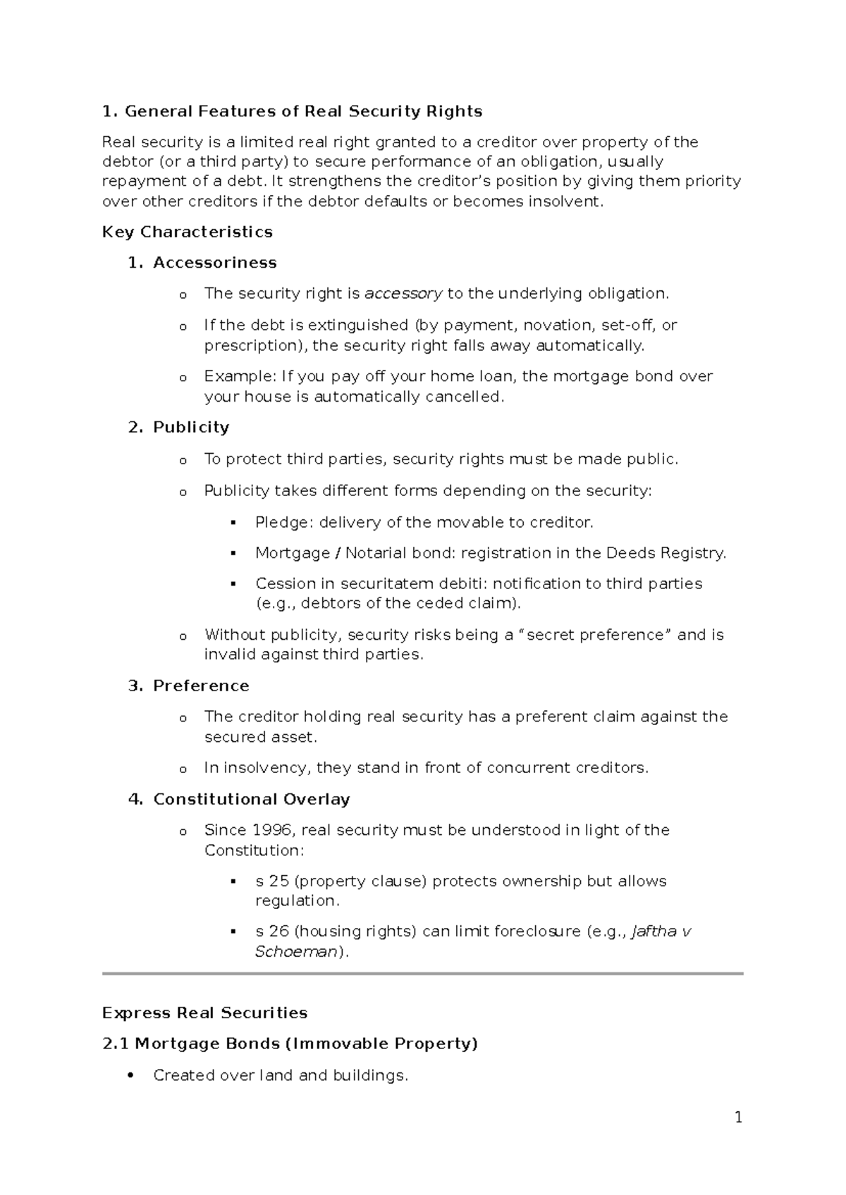 Module 9 Week 2 Summary Notes on Real Security Rights - Studocu