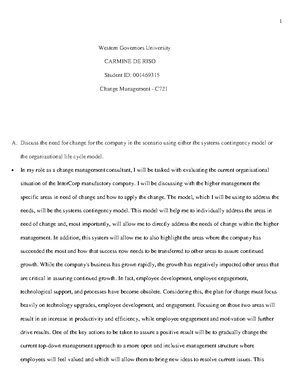 C721 - Task 1 - Change Management Performance Assessment Western ...