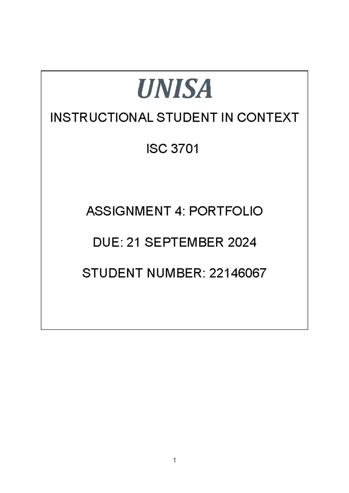 ISC3701 Final Assignment 4: Reflective Portfolio on Teaching Practice ...