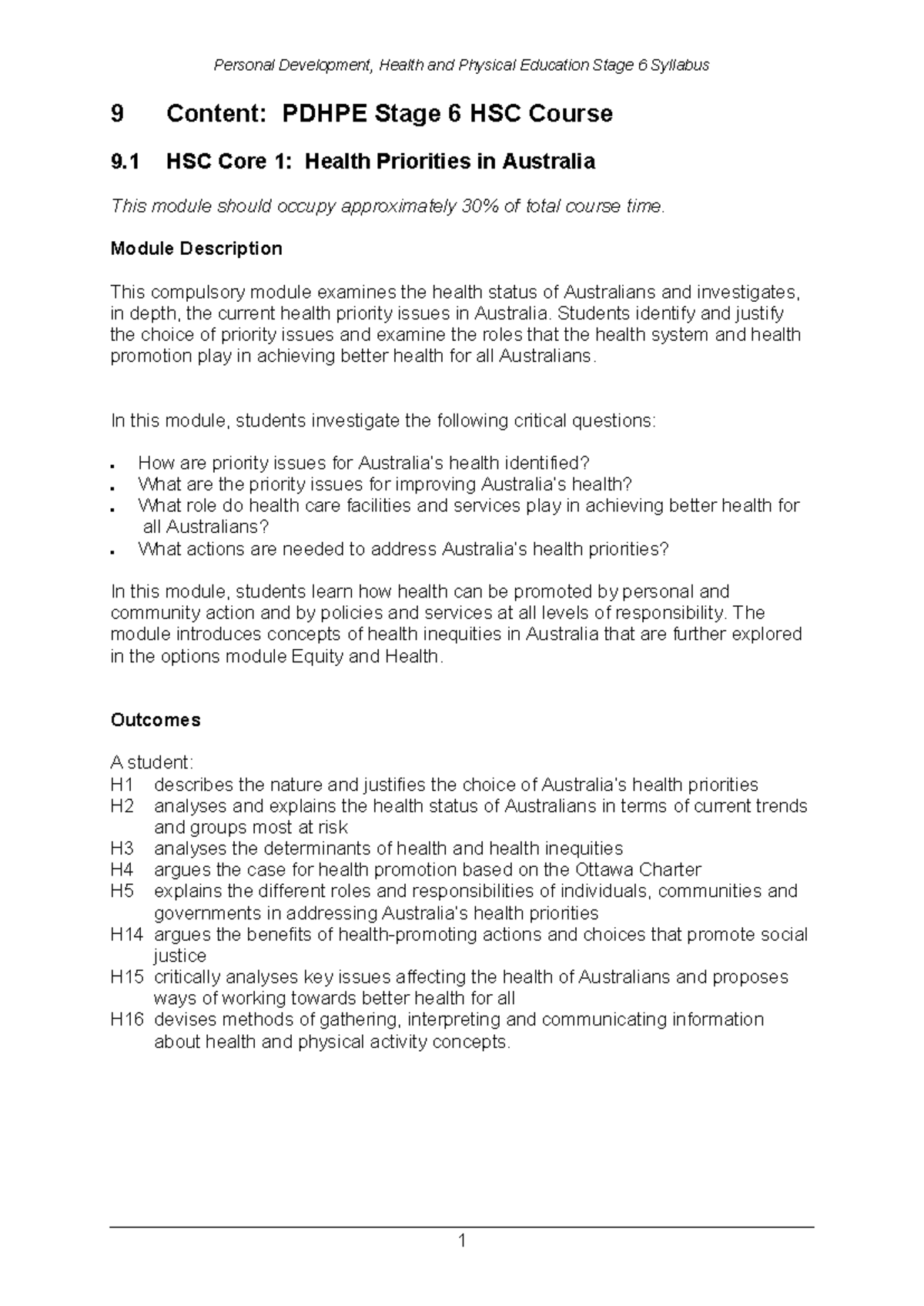 Health Priorities in Australia: PDHPE Stage 6 Syllabus Overview - Studocu