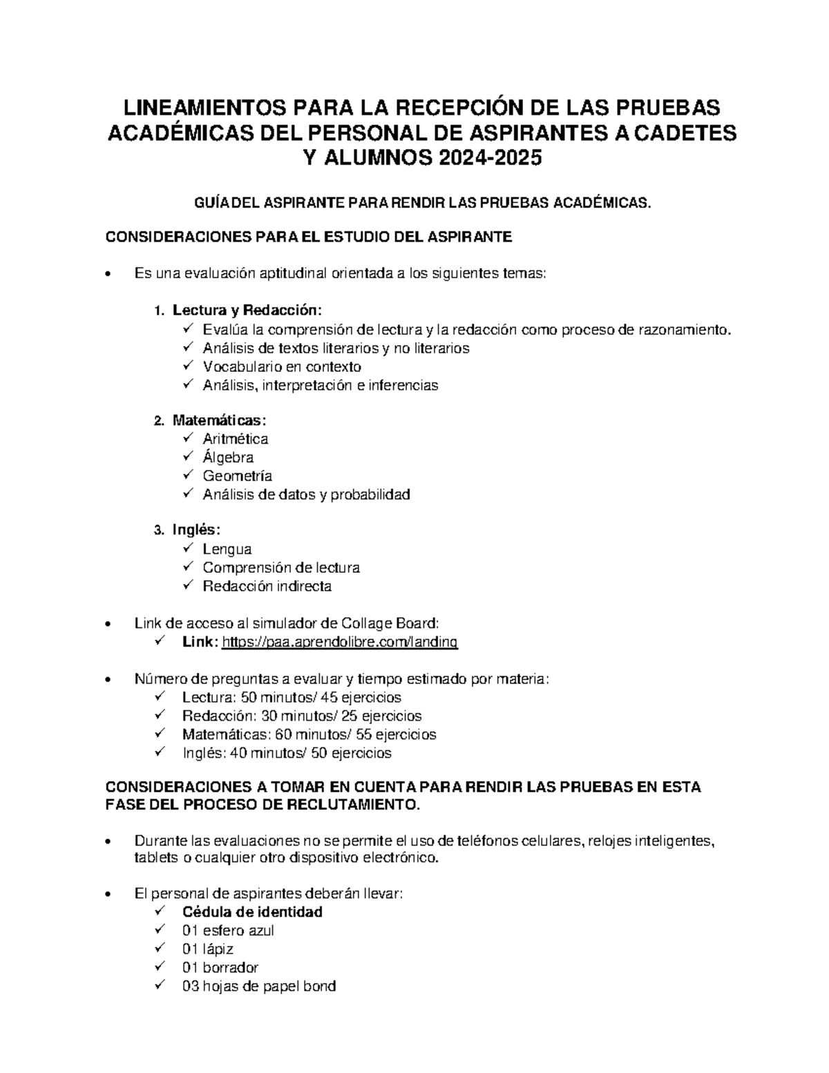 GUÍA PARA PRUEBAS ACADÉMICAS RECLUTAMIENTO UNIFICADO 2025 - Studocu